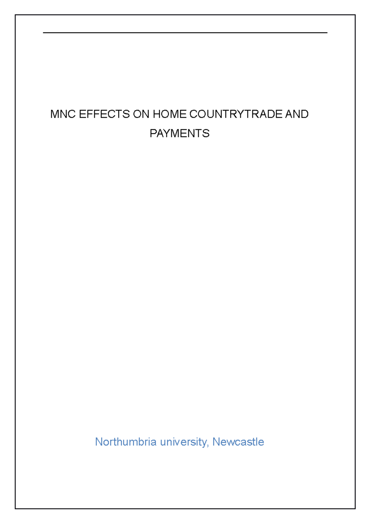 MNC Effects ON HOME Countrytrade AND Payments - MNC EFFECTS ON HOME ...