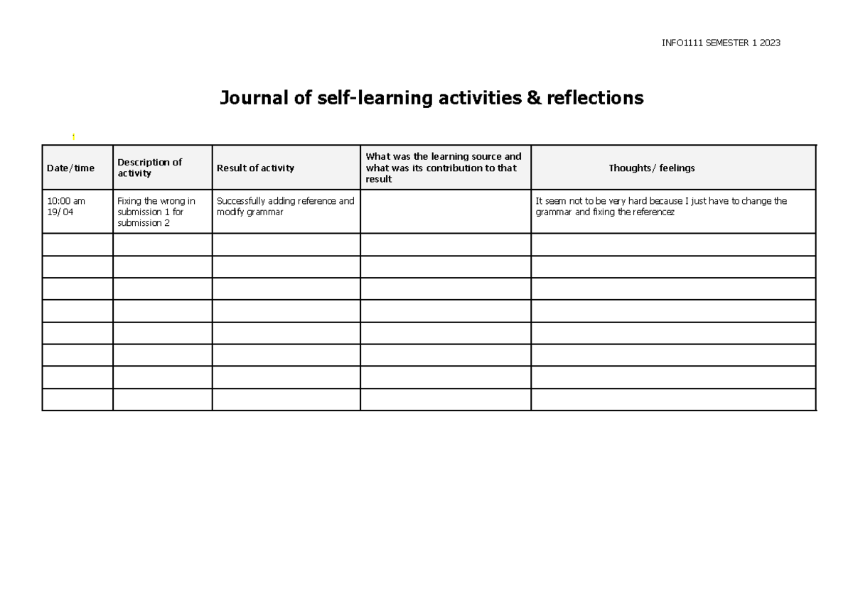 Template 1111 - INFO1111 SEMESTER 1 2023 Journal of self-learning ...