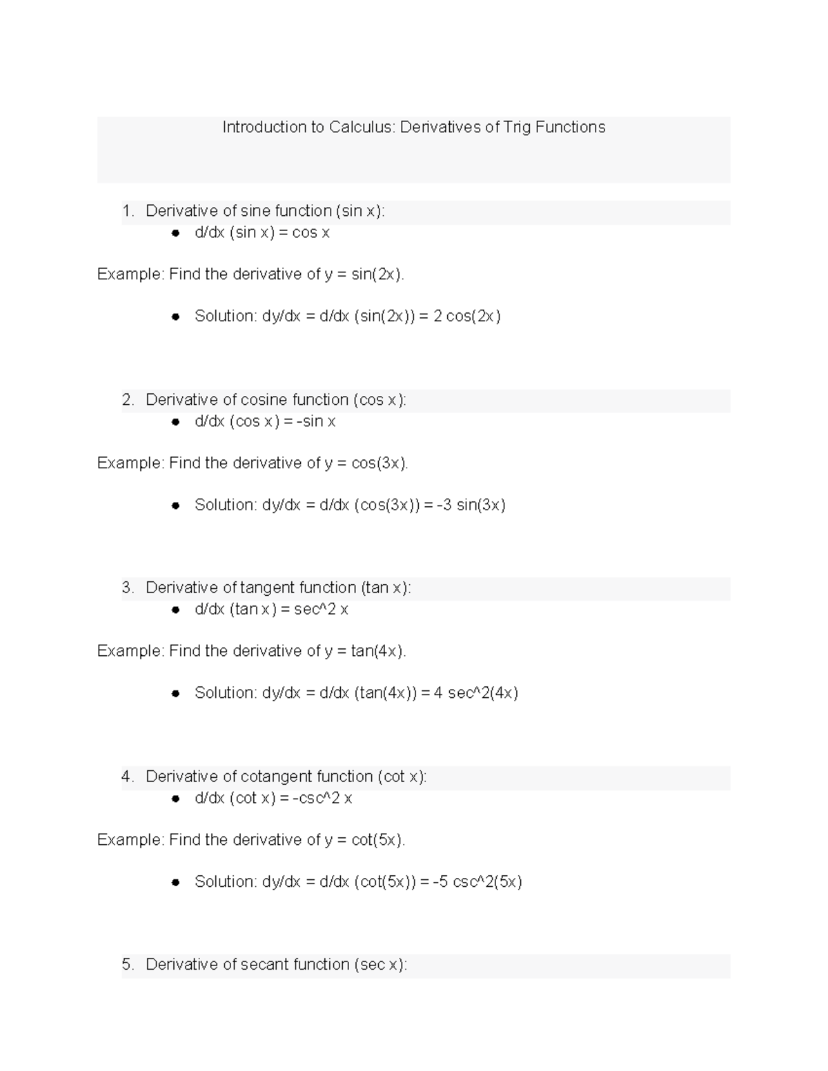 Introduction to Calculus - Derivatives of Trig Functions - Introduction ...