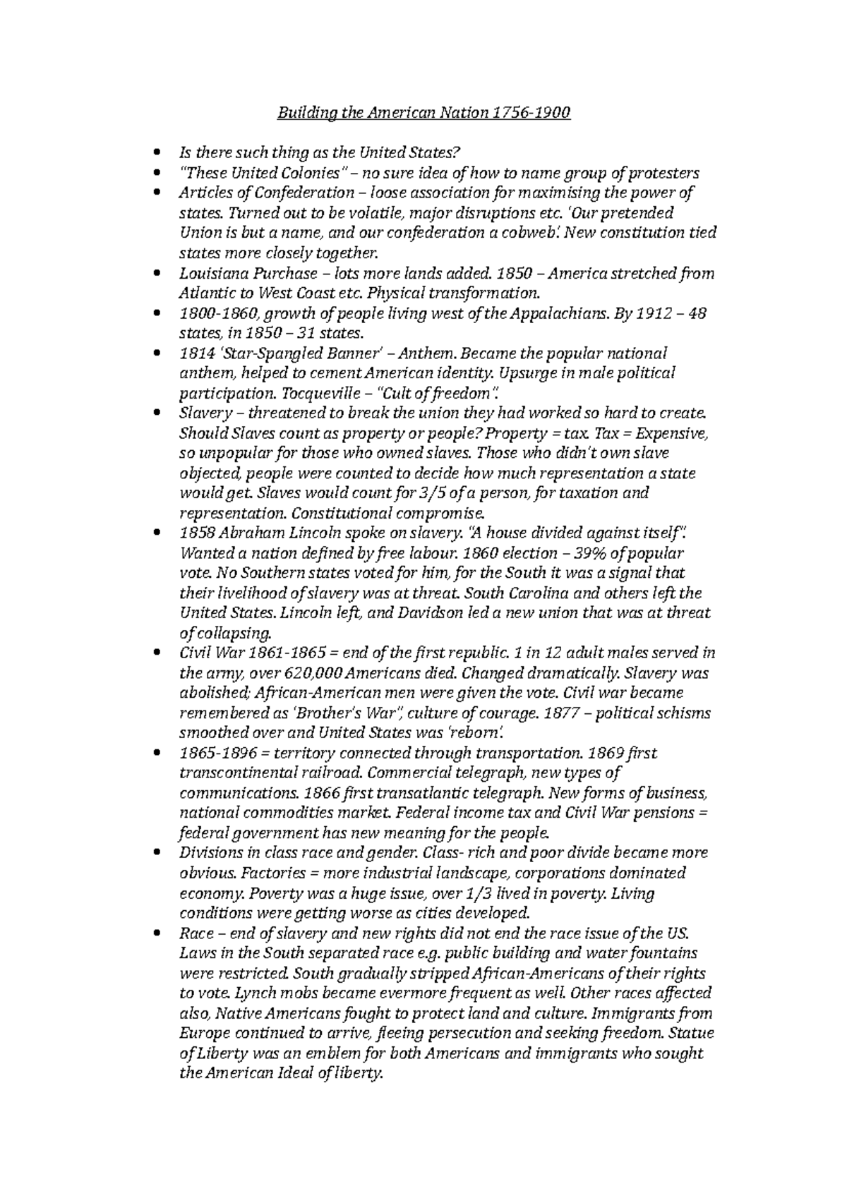 Intro Lecture Notes - Building the American Nation 1756- Is there such ...