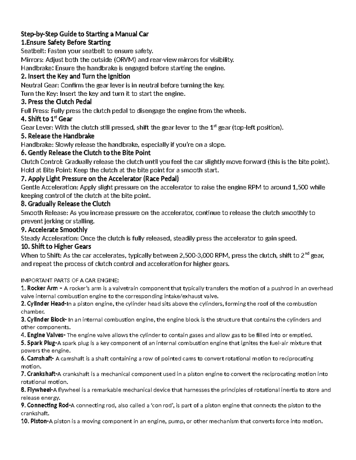 Industrial Notes - None - Step-by-Step Guide to Starting a Manual Car 1 ...