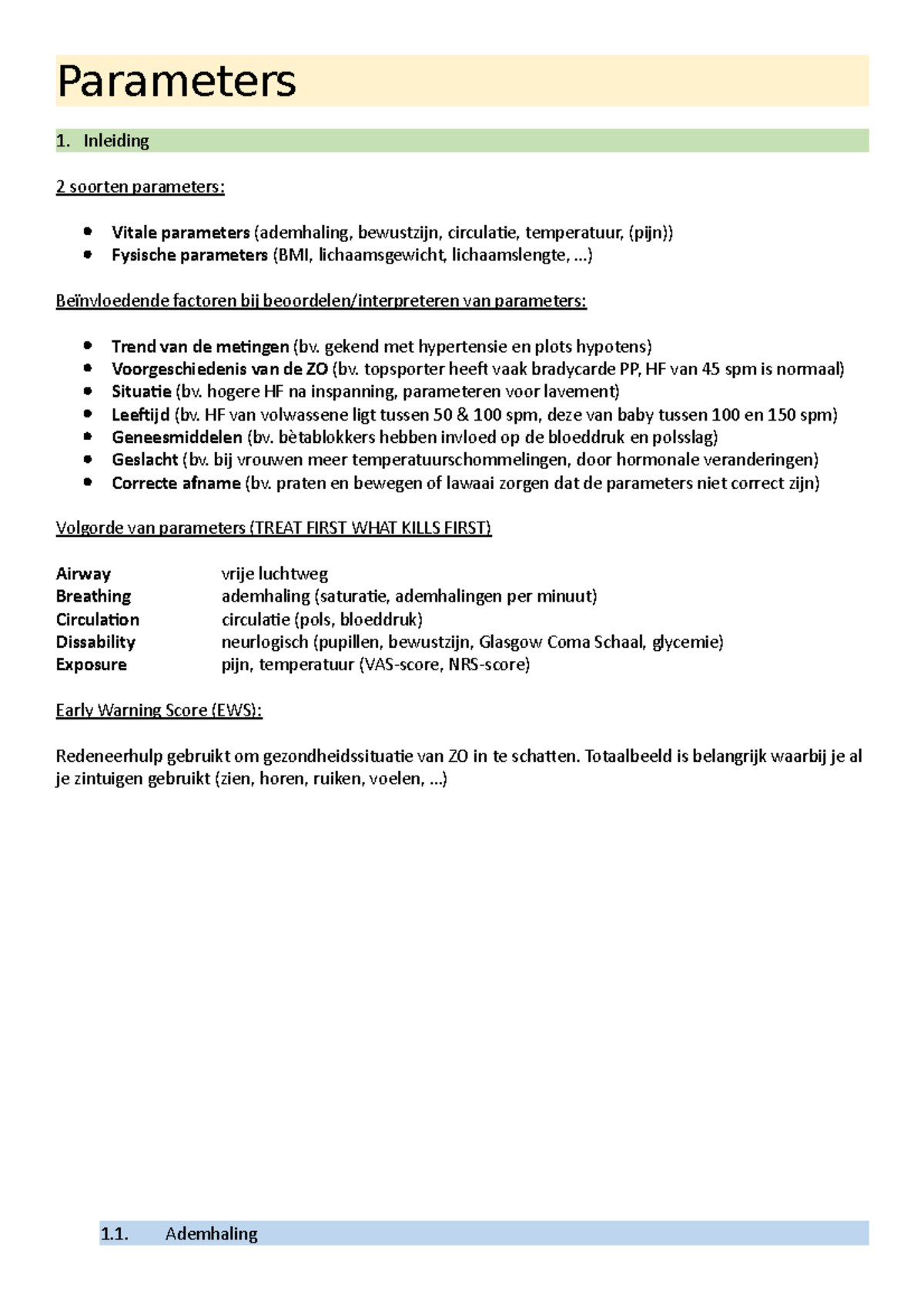 Parameters (vitaal en niet-vitaal) - Parameters Inleiding 2 soorten ...