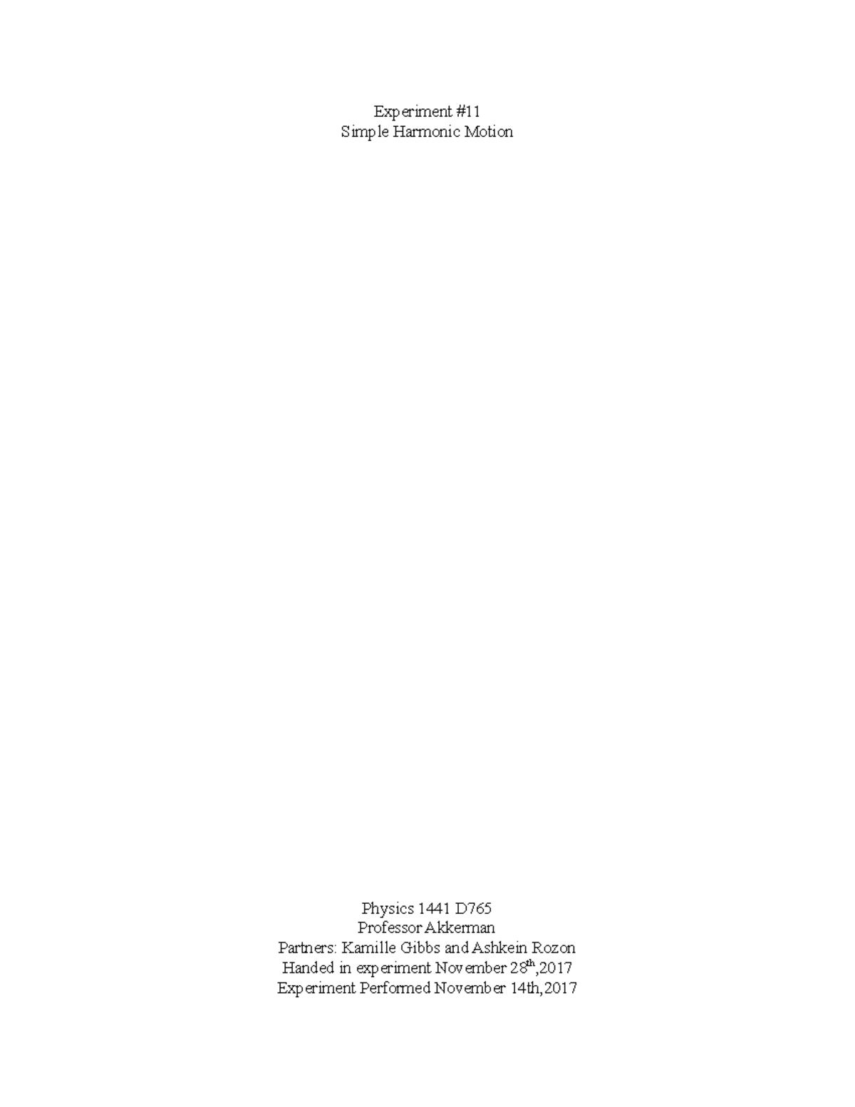 Simple Harmonic Motion -2 - Experiment # Simple Harmonic Motion Physics ...