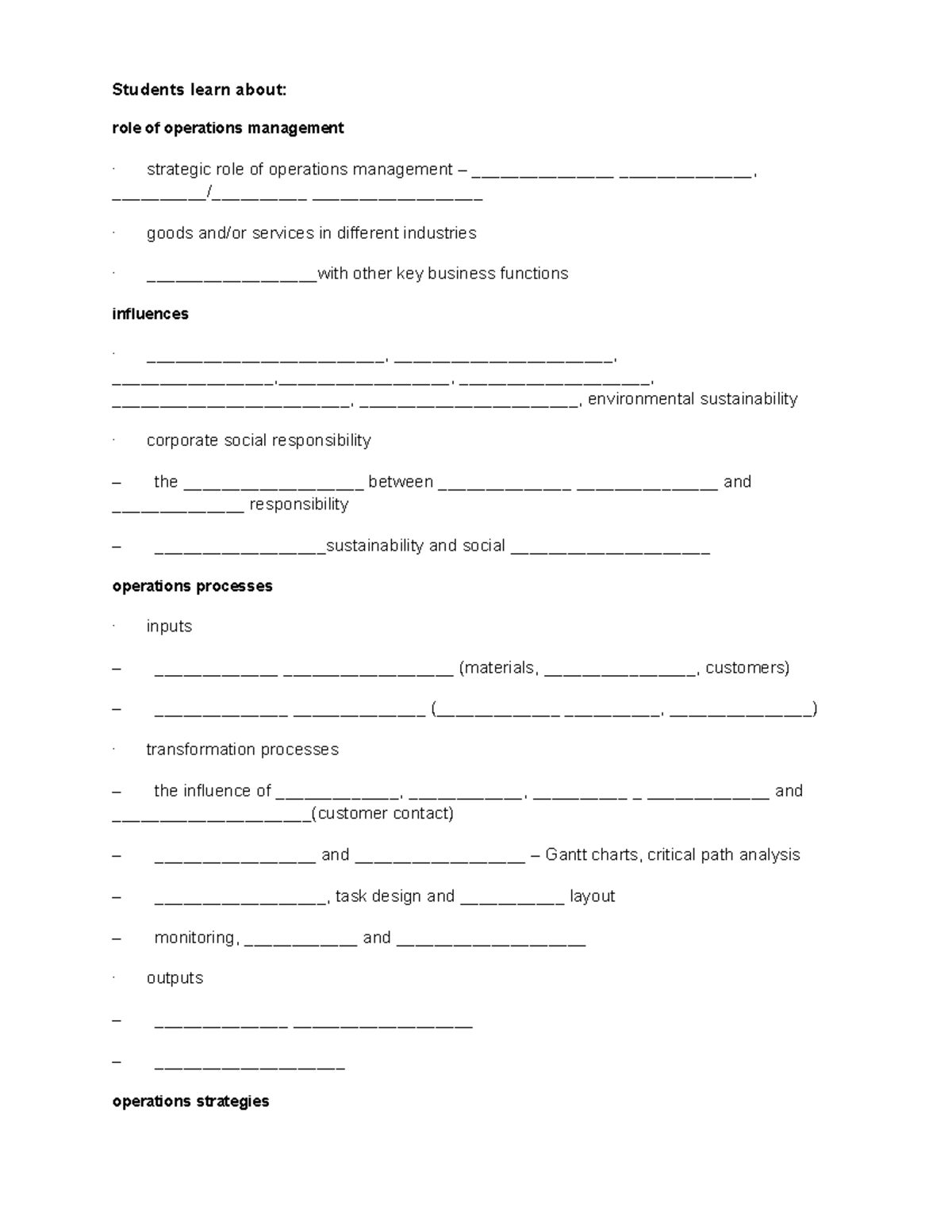 Operations Fill In The Blanks - Students learn about: role of ...