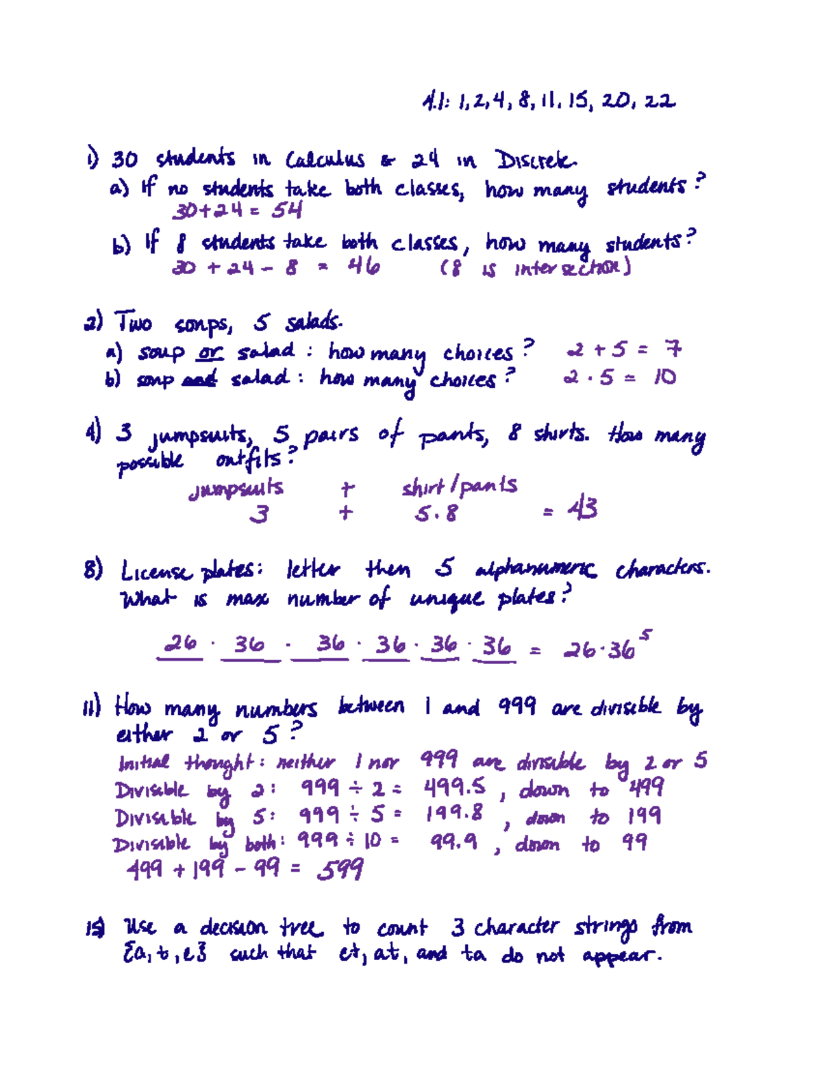 4.1 Basic Counting Techniques Solutions - 41 1 2,4 8 11 15 20 1 30 ...