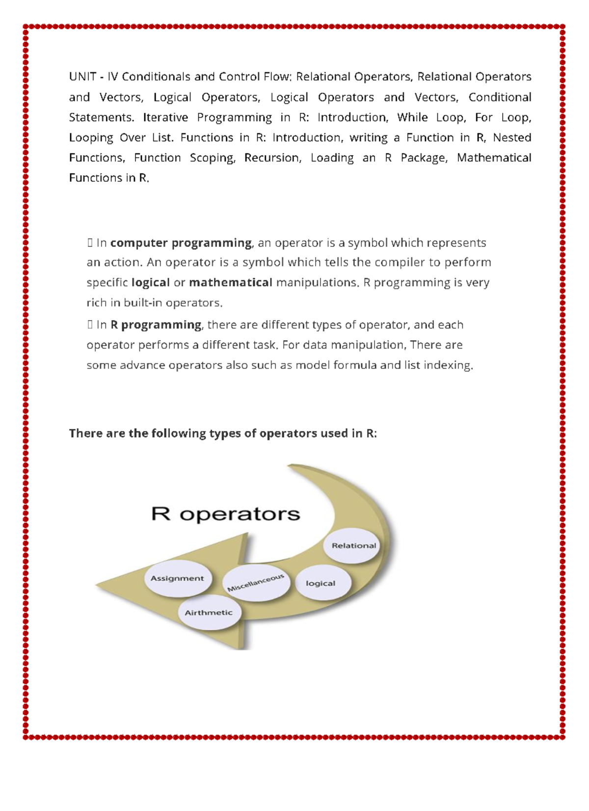 IDS unit-4 - Introduction to data science - UNIT IV Conditionals and Control Flow: Relational ...