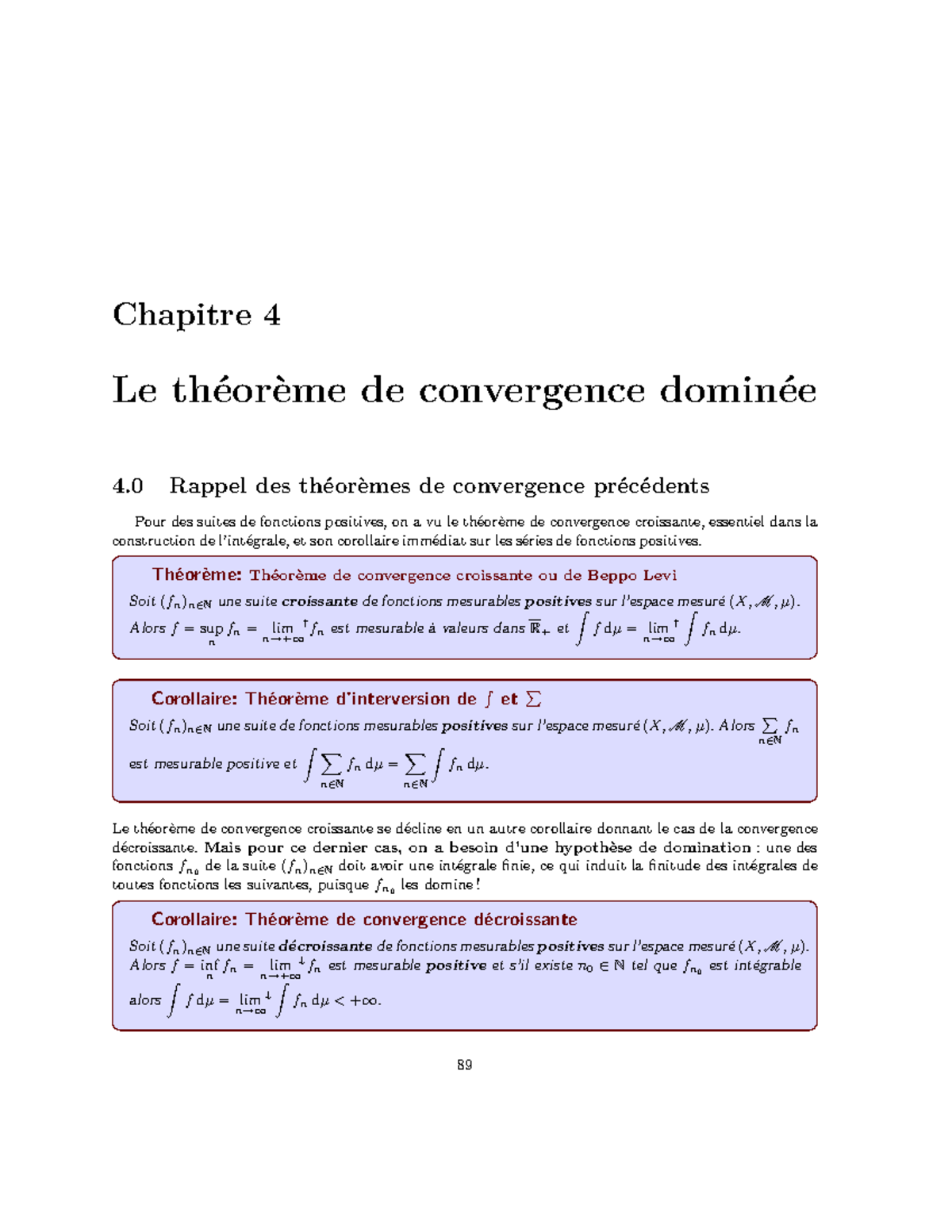 Chap4-Theoreme De Convergence Dominee - Chapitre 4 Le théorème de ...