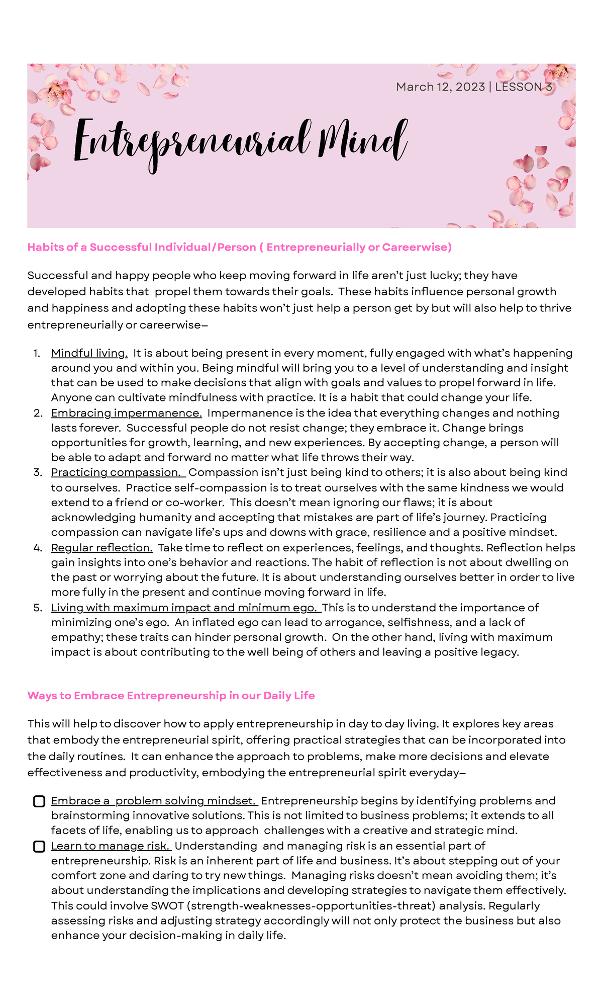 Lesson-3 - Habits of a Successful Individual/Person ( Entrepreneurially ...