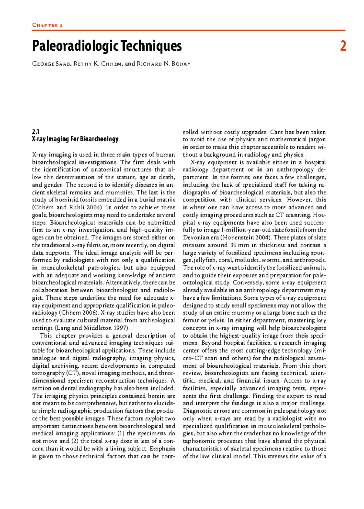 Paleoradiologic Techniques George Saab, Rethy K. Chhem, and Richard N ...