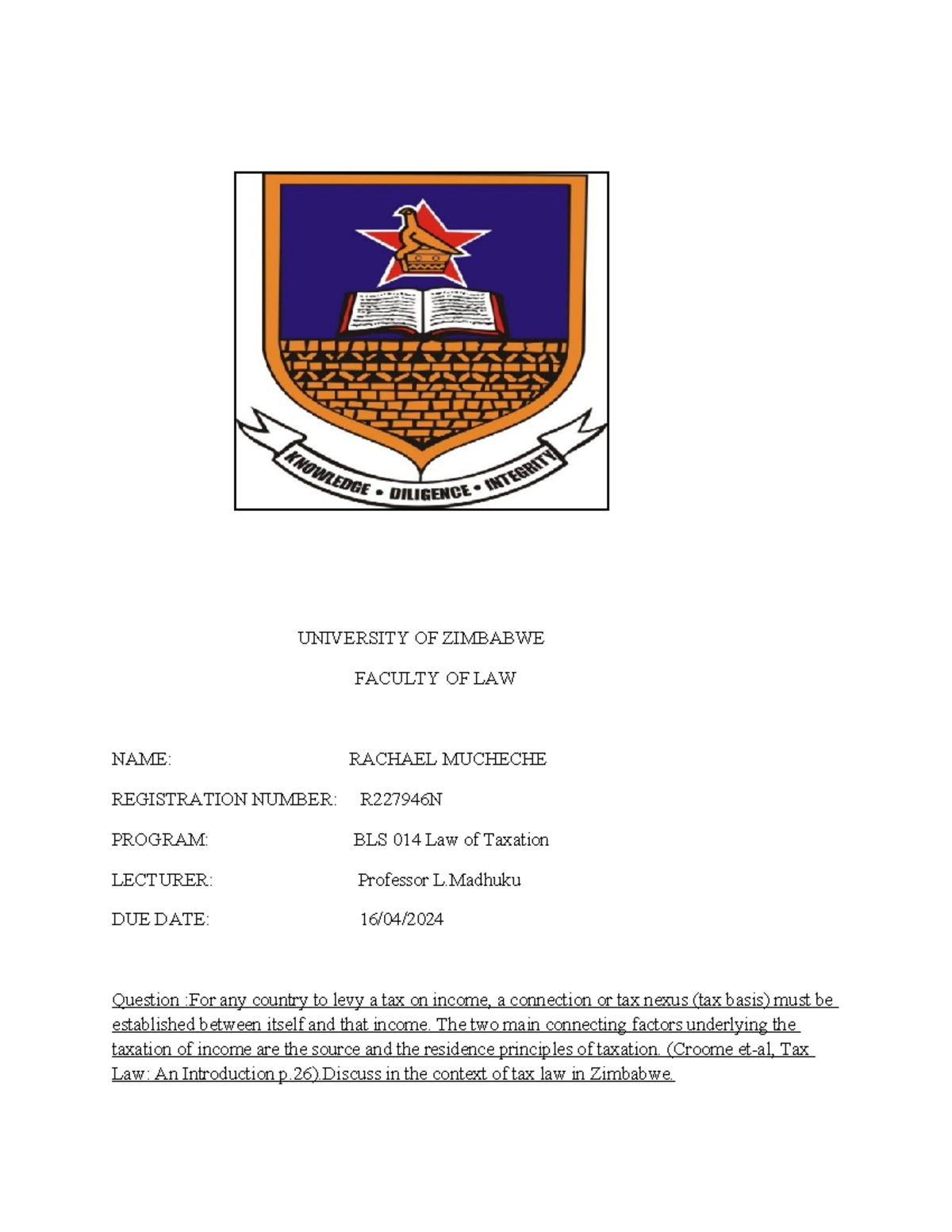 Rachie Final DOC - law material - UNIVERSITY OF ZIMBABWE FACULTY OF LAW ...