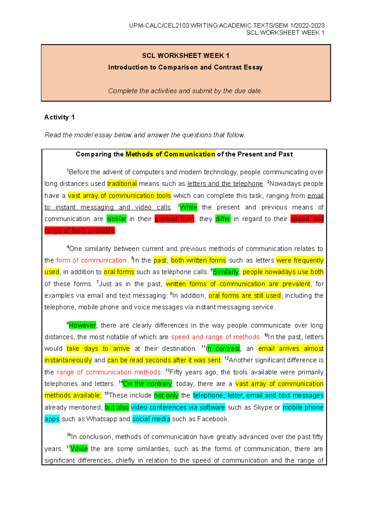 SCL Worksheet WEEK 1 - SCL WORKSHEET WEEK 1 SCL WORKSHEET WEEK 1 ...