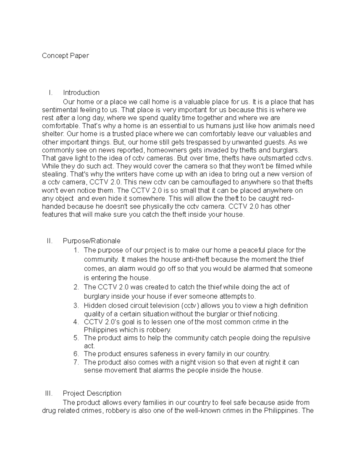 Concept paper - Concept Paper I. Introduction Our home or a place we ...