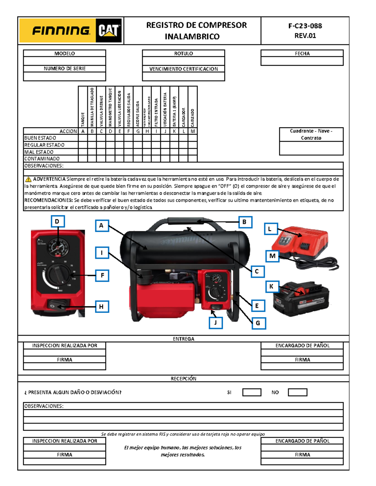 F-C23-088 Preuso Compresor Inalambrico - A B C D E F G H I J K L M ...