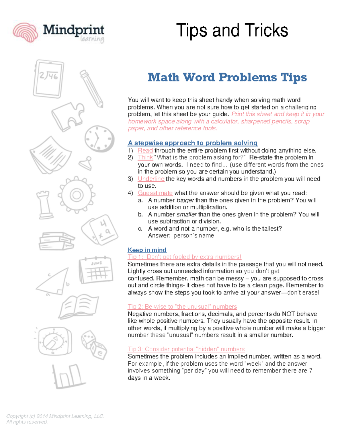 Maths-Tips and Tricks - Copyright (c) 2014 Mindprint Learning, LLC. All ...