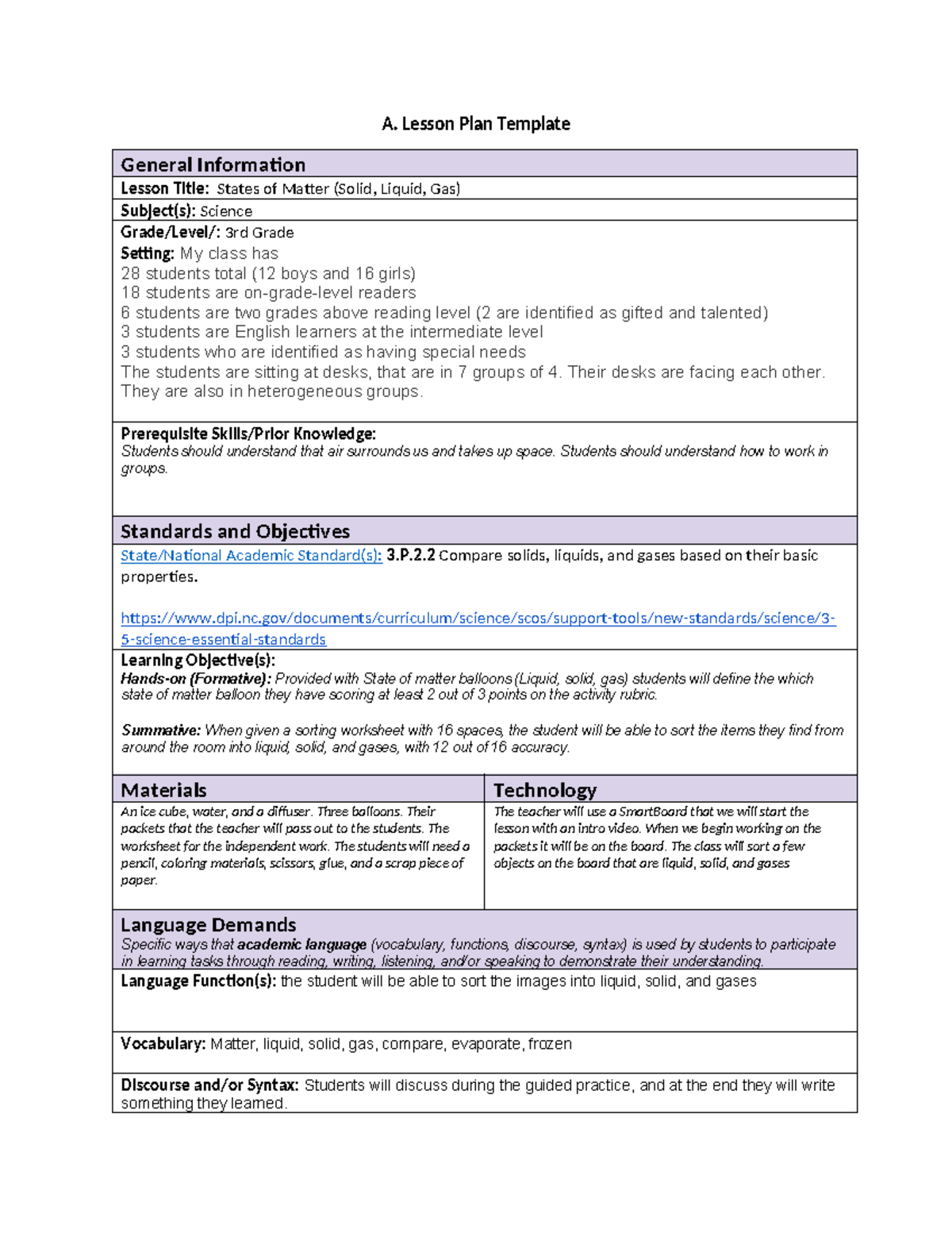 LBM1 TASK - A lesson plan. - A. Lesson Plan Template General ...