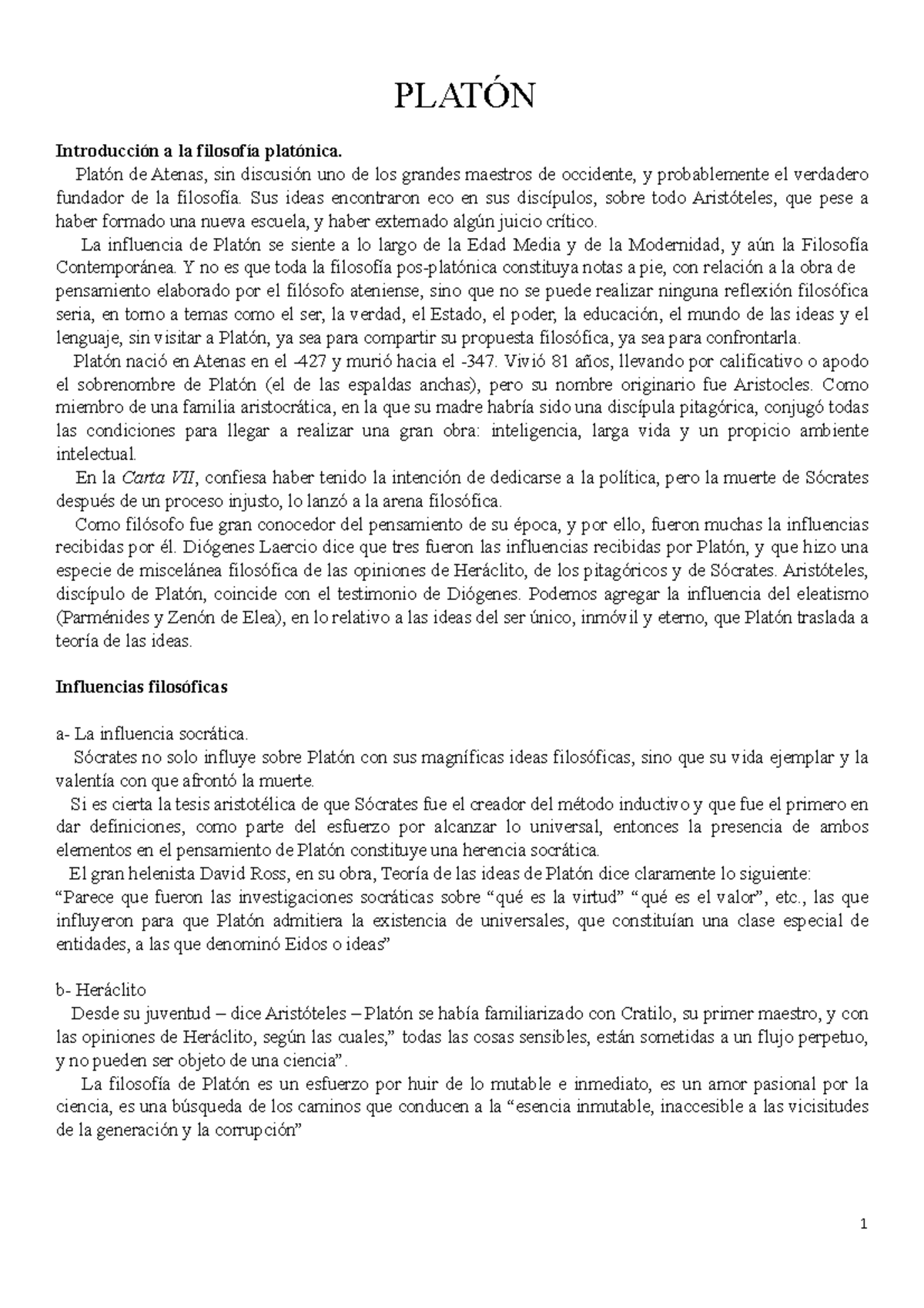 2. Platon - ! Introducción a la filosofía platónica. Platón de Atenas, sin discusión uno de los ...