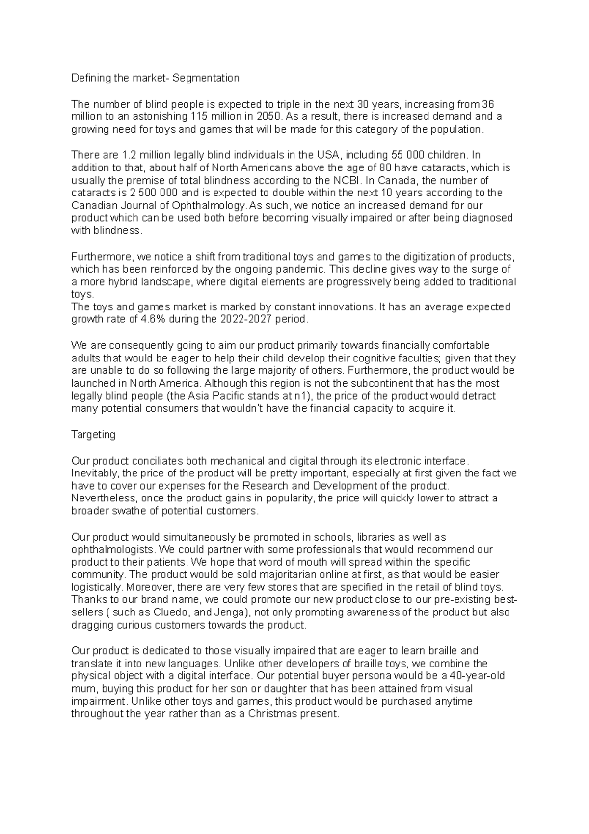 STP - hlck - Defining the market- Segmentation The number of blind ...