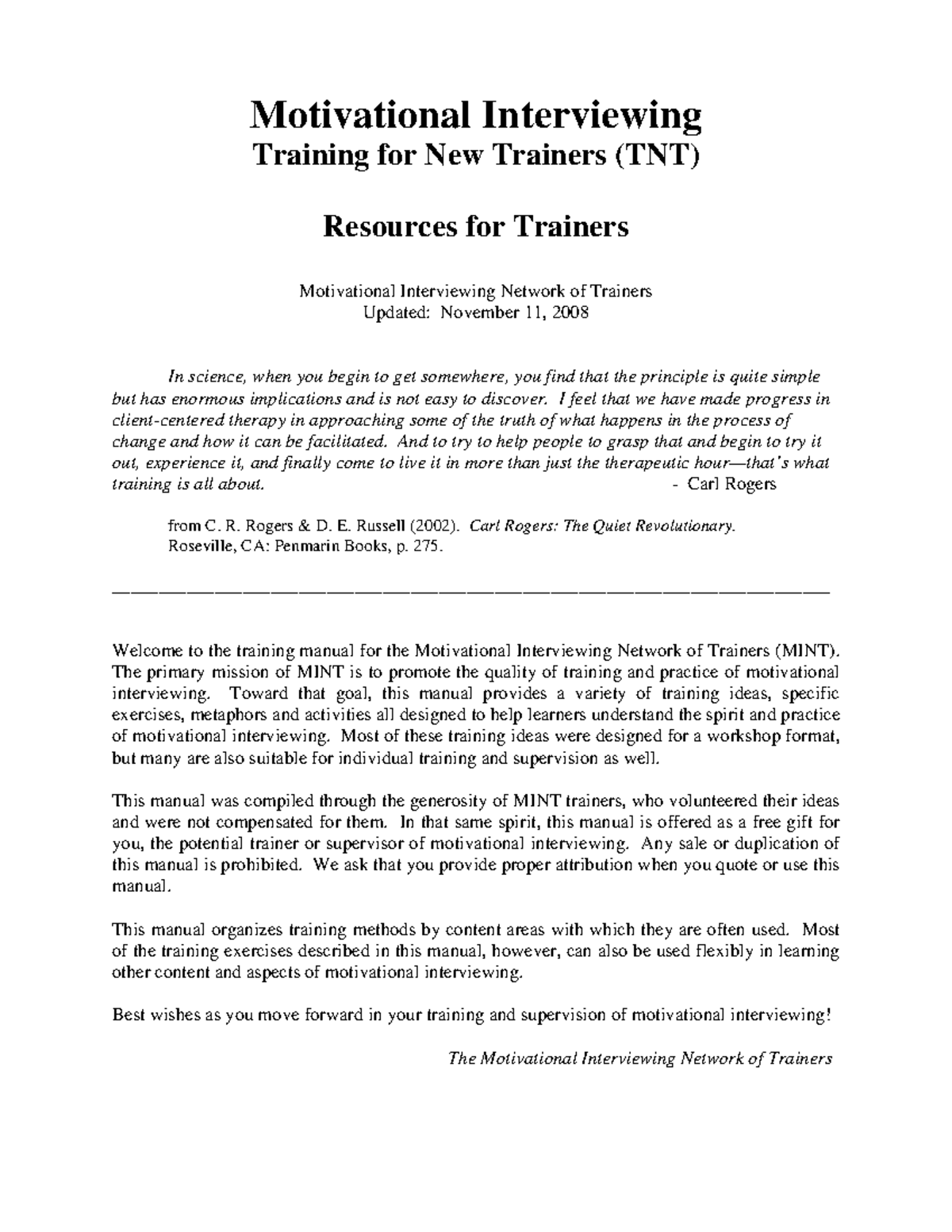 Motivational Interviewing Manual - Motivational Interviewing Training ...