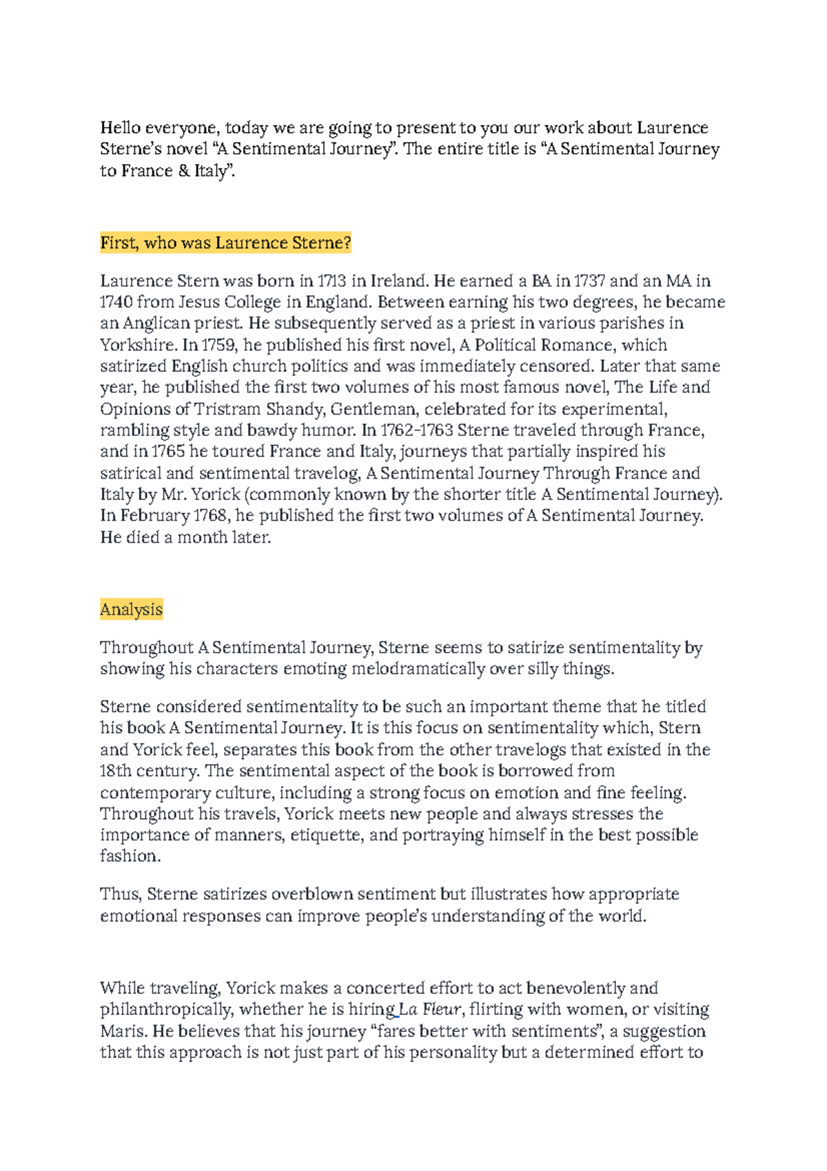 Hist. British oral - Notes pour oral - Hello everyone, today we are ...