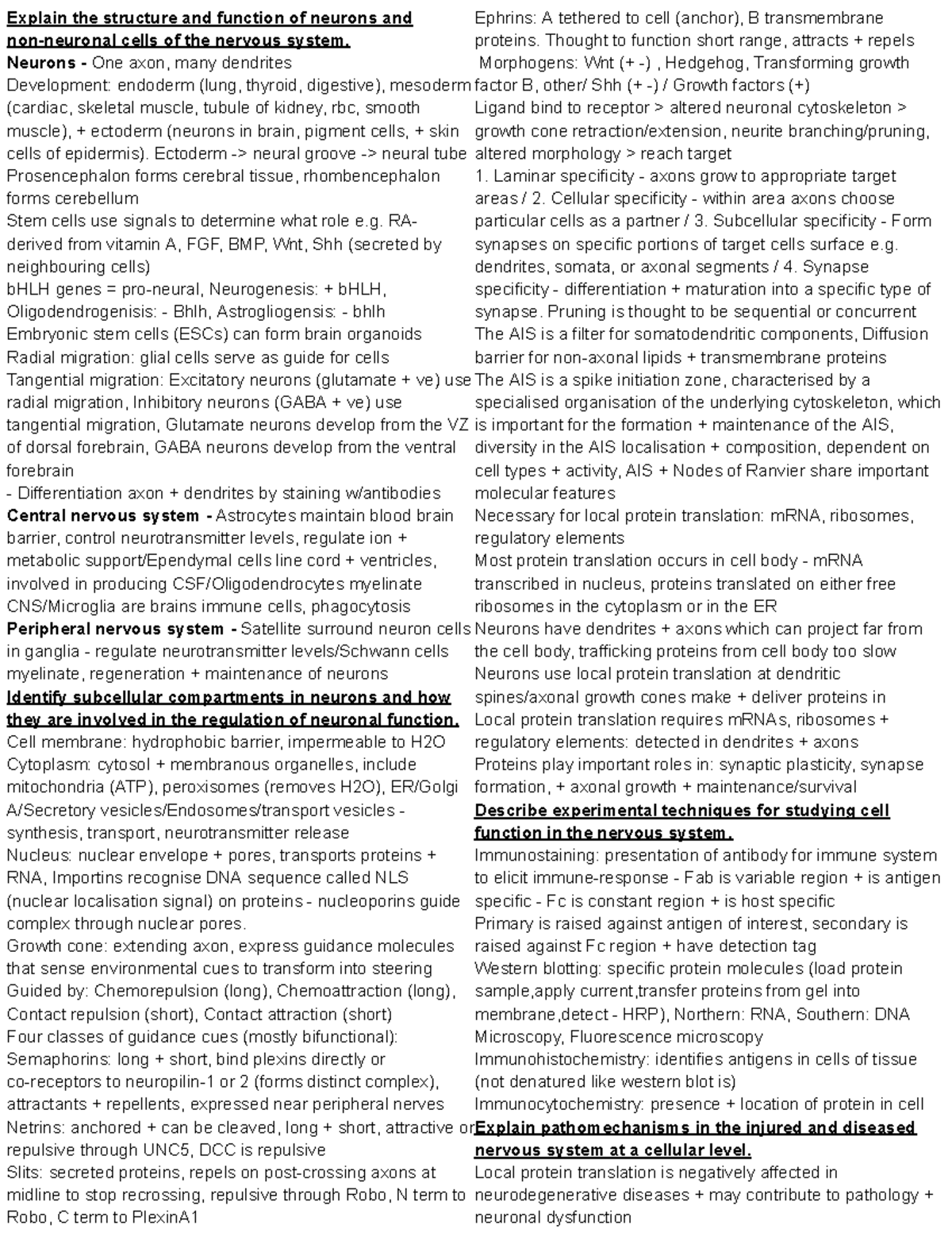 Cheat sheet - Explain the structure and function of neurons and non ...