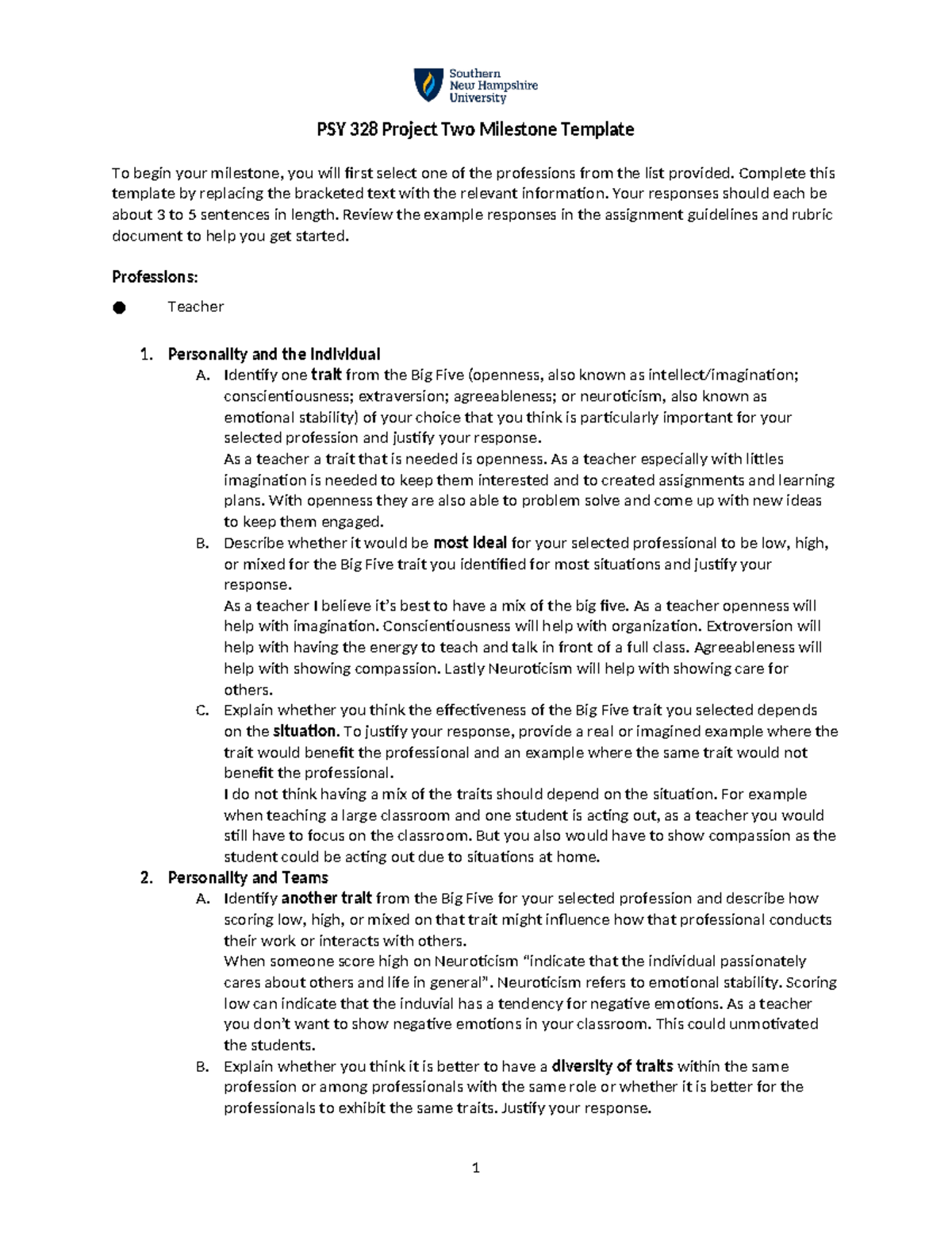 PSY 328 Project Two Milestone Edwards - PSY 328 Project Two Milestone ...