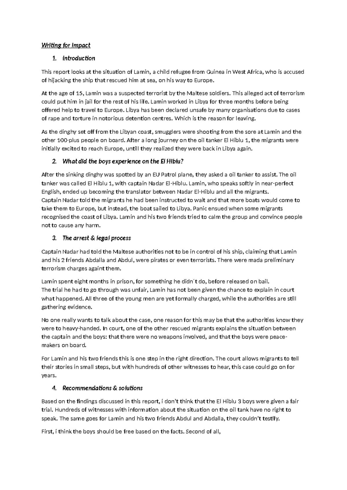 Report english - Engels aantekeningen - Writing for impact 1 ...