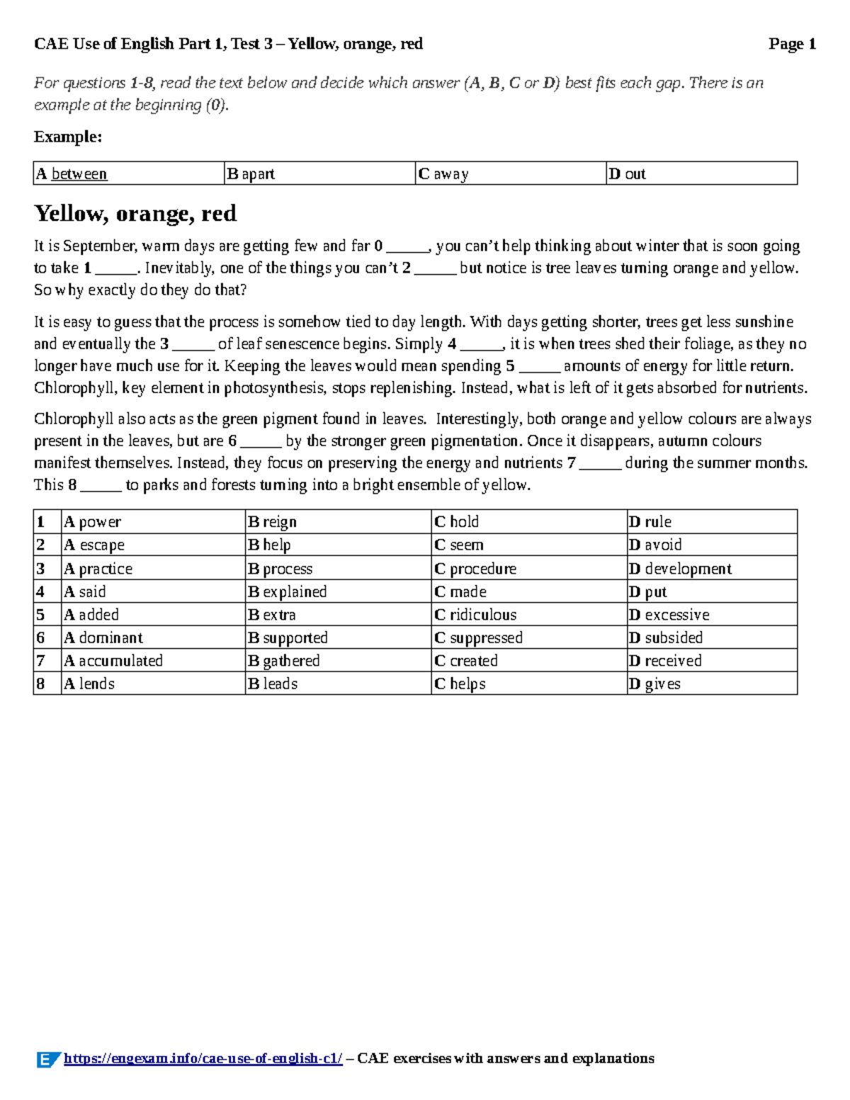 CAE Use of English Part 1, Test 3 – Yellow, orange, red - CAE Use of ...