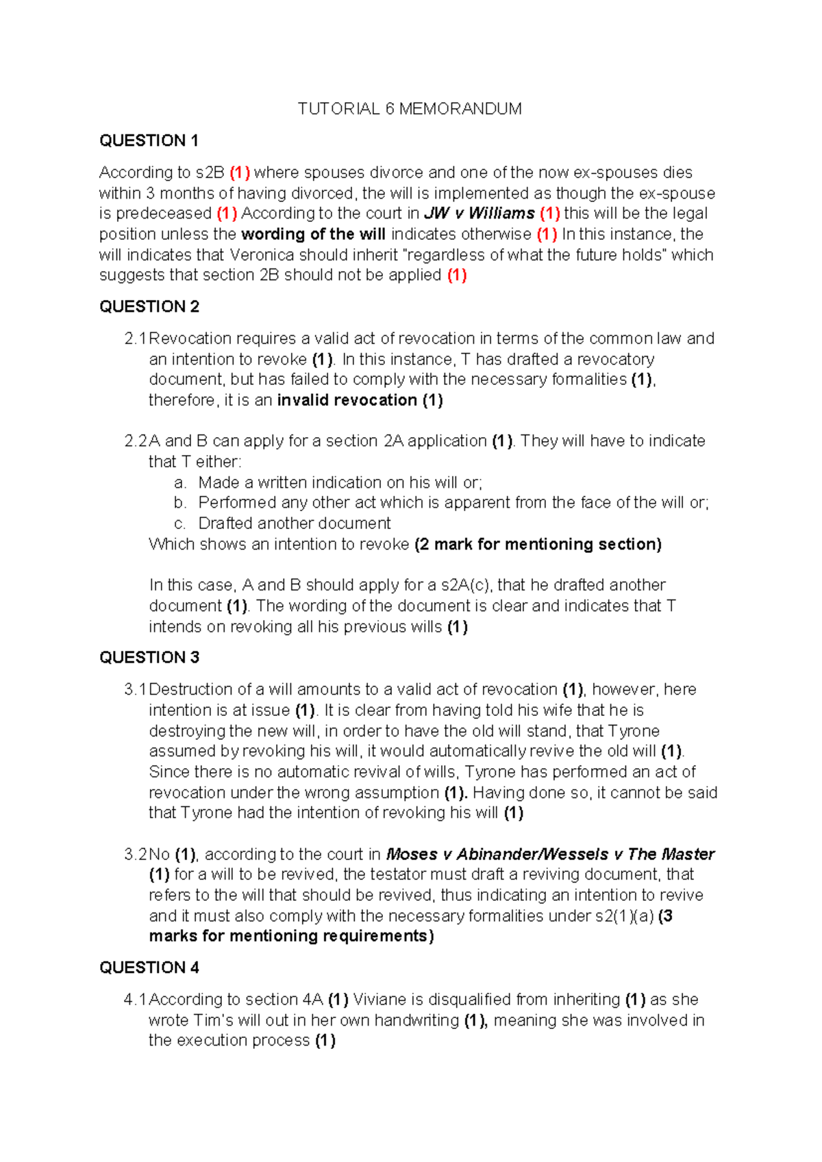 Tutorial 6 Memorandum Tut Questions Tutorial 6 Memorandum Question 1 According To S2b 1