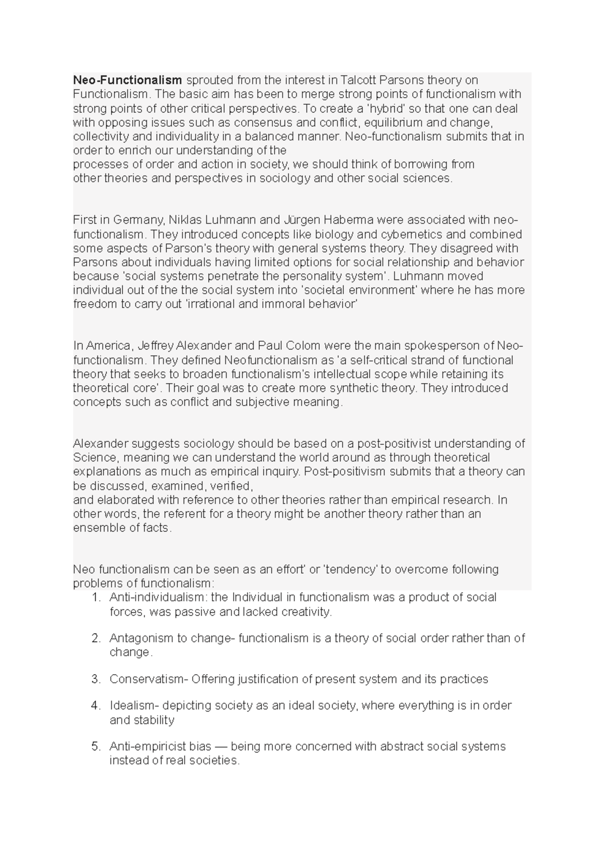 Neo - GOOD - Neo-Functionalism sprouted from the interest in Talcott ...