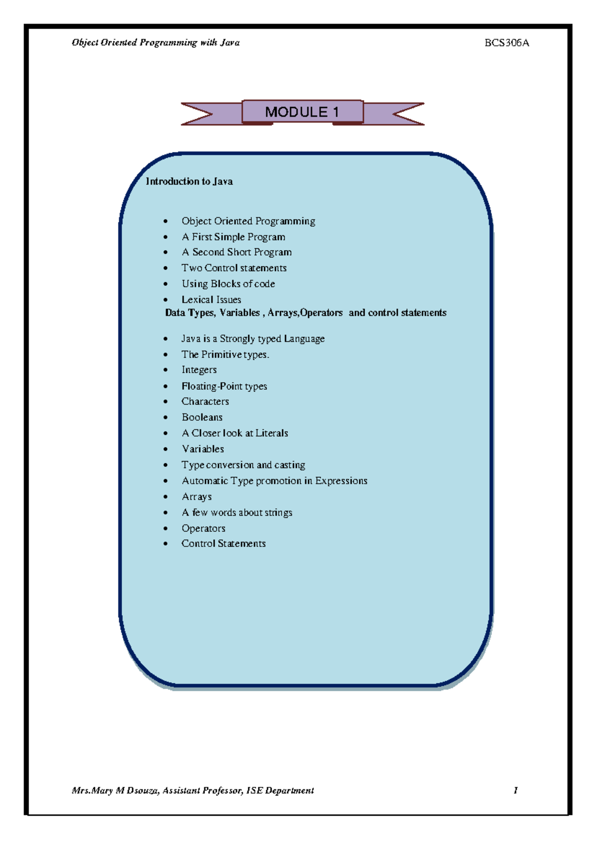 Module 1 An Overview of Java notes - MODULE 1 Introduction to Java ...