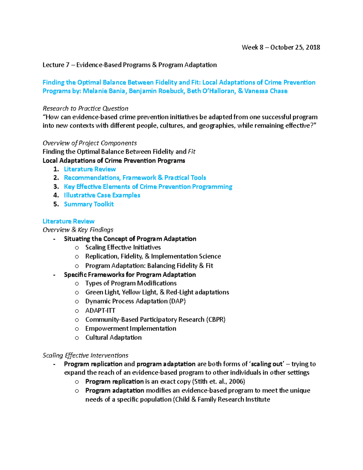 Lecture 7 - Evidence-Based Programs & Program Adaptation - Week 8 ...