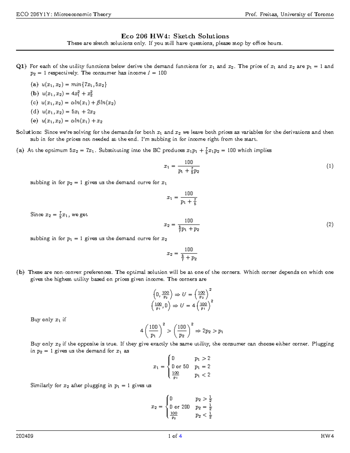 ECO206 Fall 2024 Sketch Solutions HW4 - Eco 206 HW4: Sketch Solutions These are sketch solutions ...