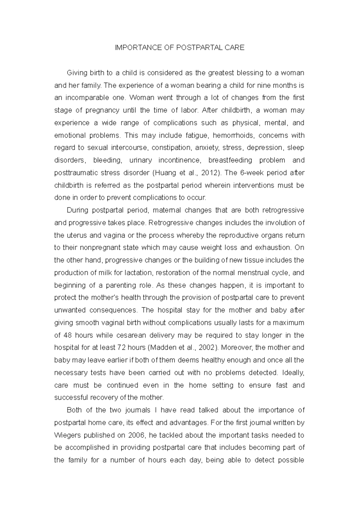 Postpartal Reflection IMPORTANCE OF POSTPARTAL CARE Giving Birth To A postpartal-reflection-importance-of-postpartal-care-giving-birth-to-a