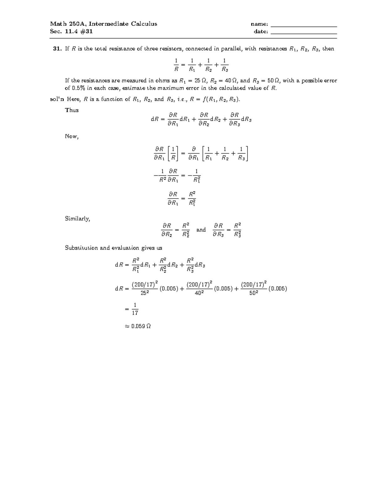 11-4 prob 31 - Good - Math 250A, Intermediate Calculus Sec. 11 # name ...
