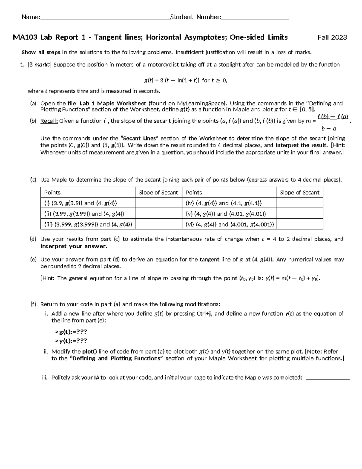 Lab1 - very useful - Name: Student Number: MA103 Lab Report 1 - Tangent ...