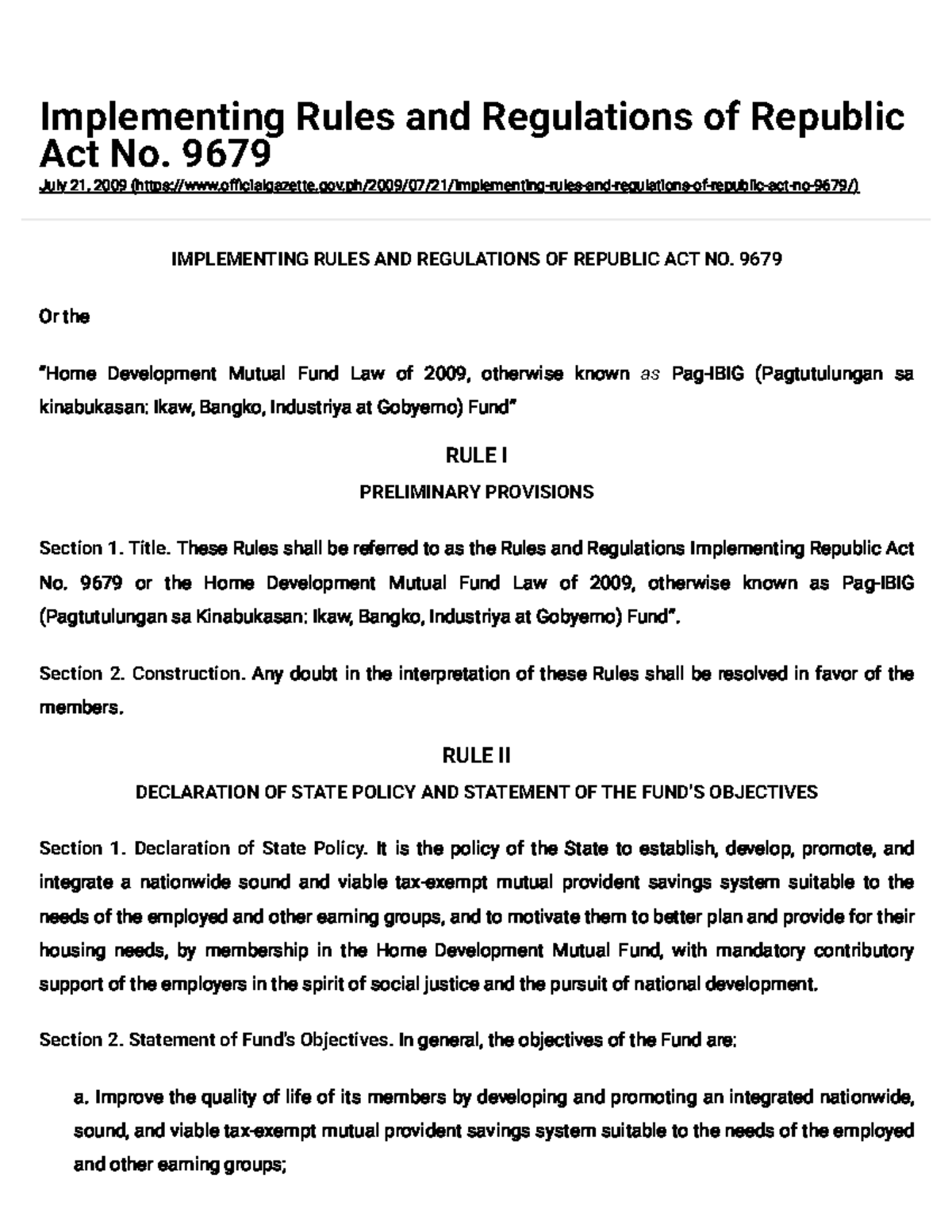 RA 679 Pag-ibig - Implementing Rules and Regulations of Republic Act No ...