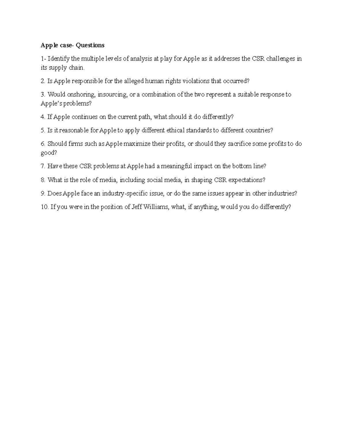 Apple case Questions - 2. Is Apple responsible for the alleged human ...