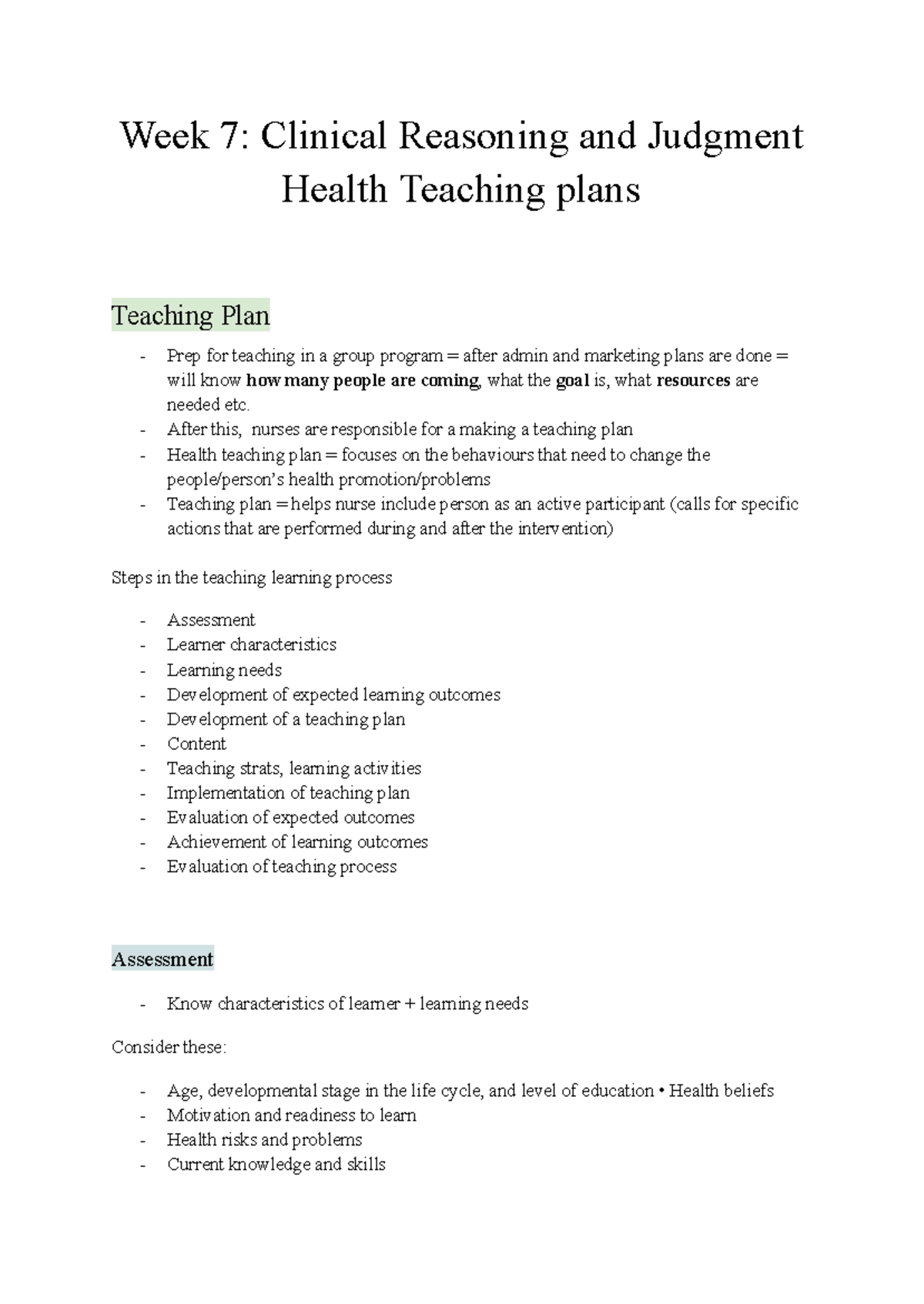 PBL Week 7 - Notes - Week 7: Clinical Reasoning and Judgment Health ...