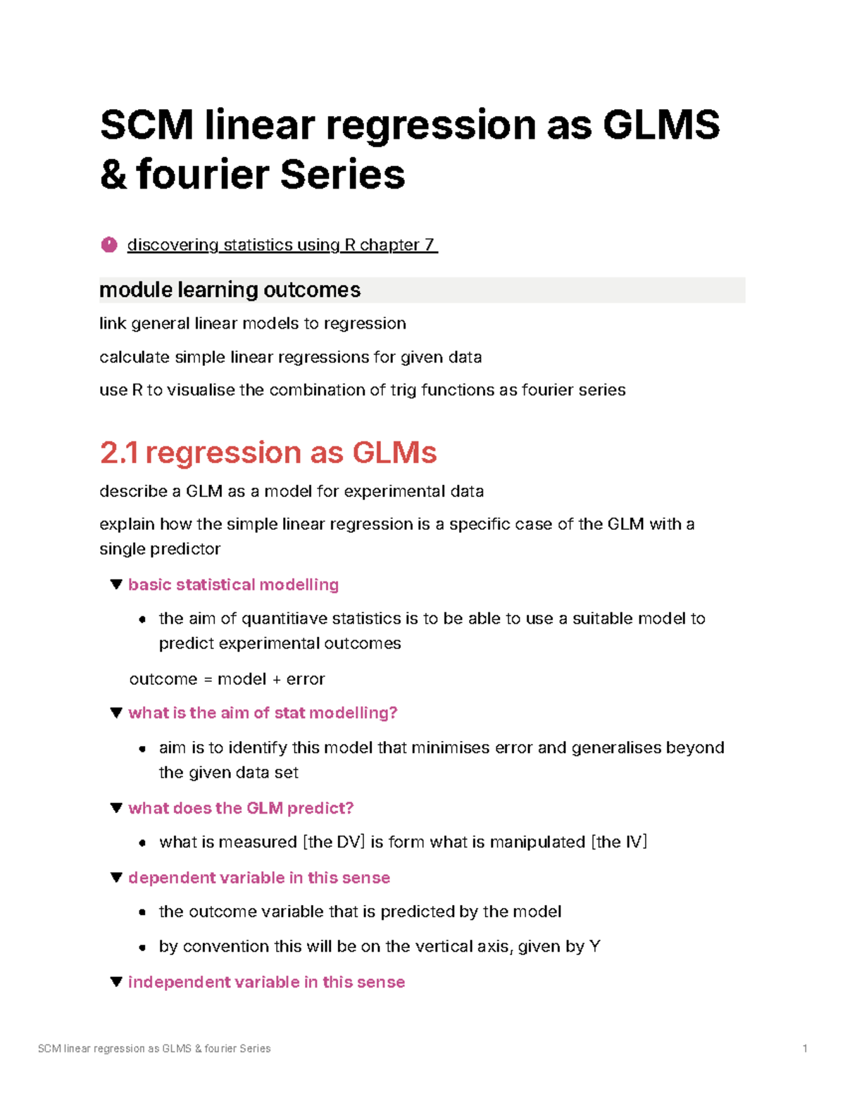 SCM linear regression as GLMS & fourier Series - SCM linear regression as GLMS & fourier Series ...