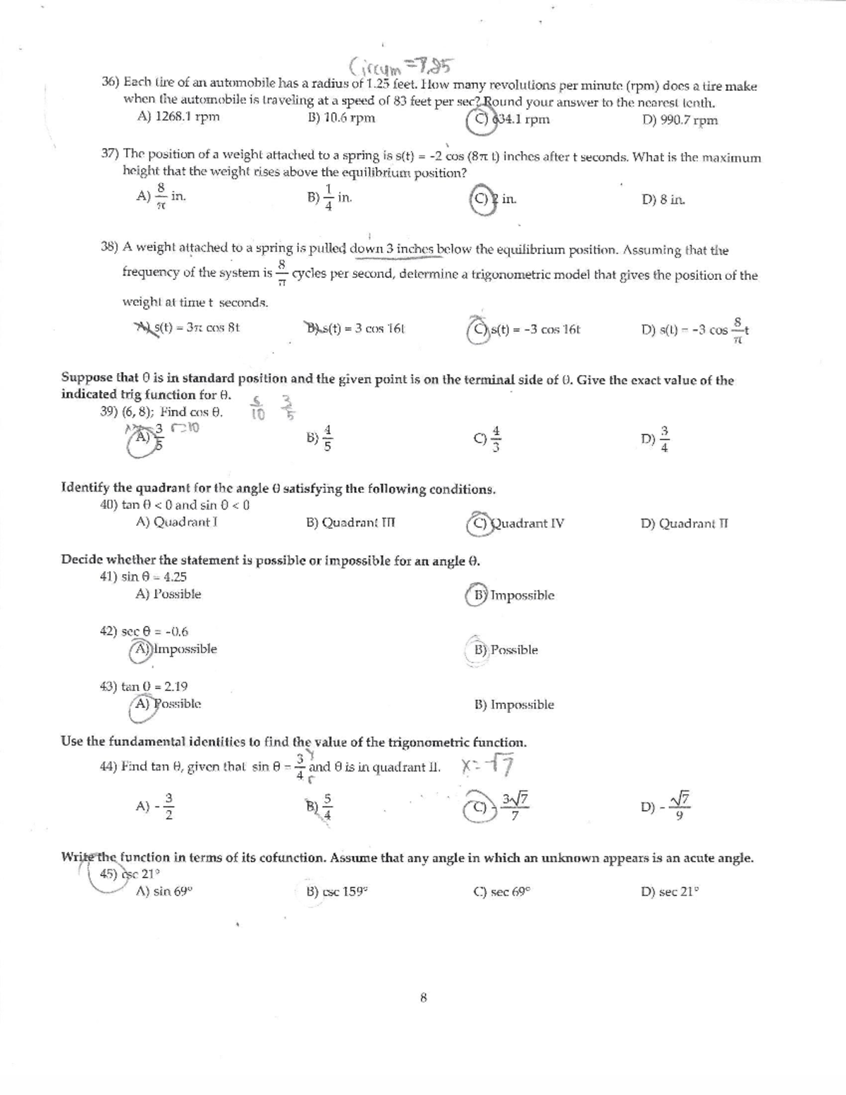 Trig Final Review 8 - Pre-Calculus DC with Mrs. Johnson - Studocu