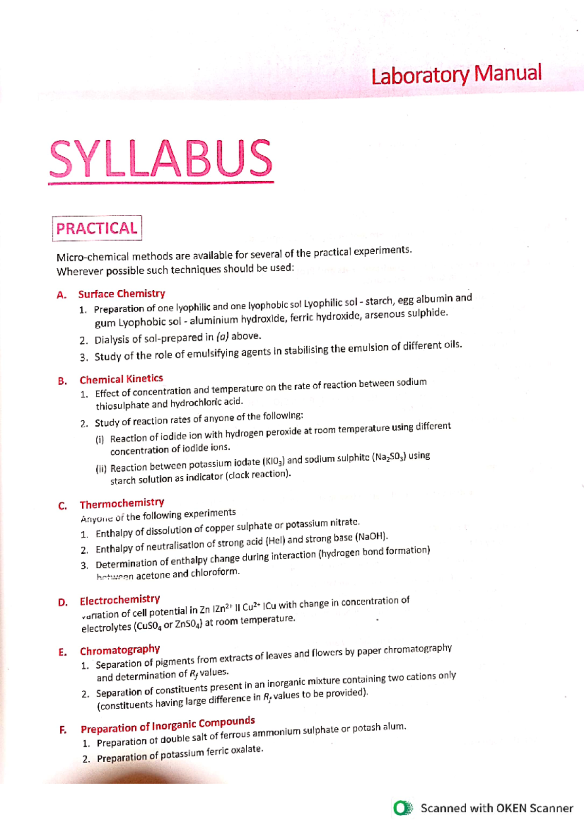 Chemistry Practical Syllabus XII - Chemistry class 12 - Studocu