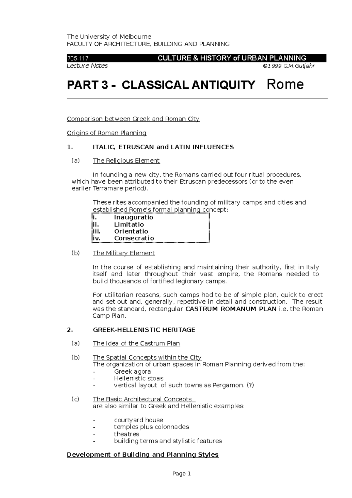Classical ROME - The University of Melbourne FACULTY OF ARCHITECTURE ...