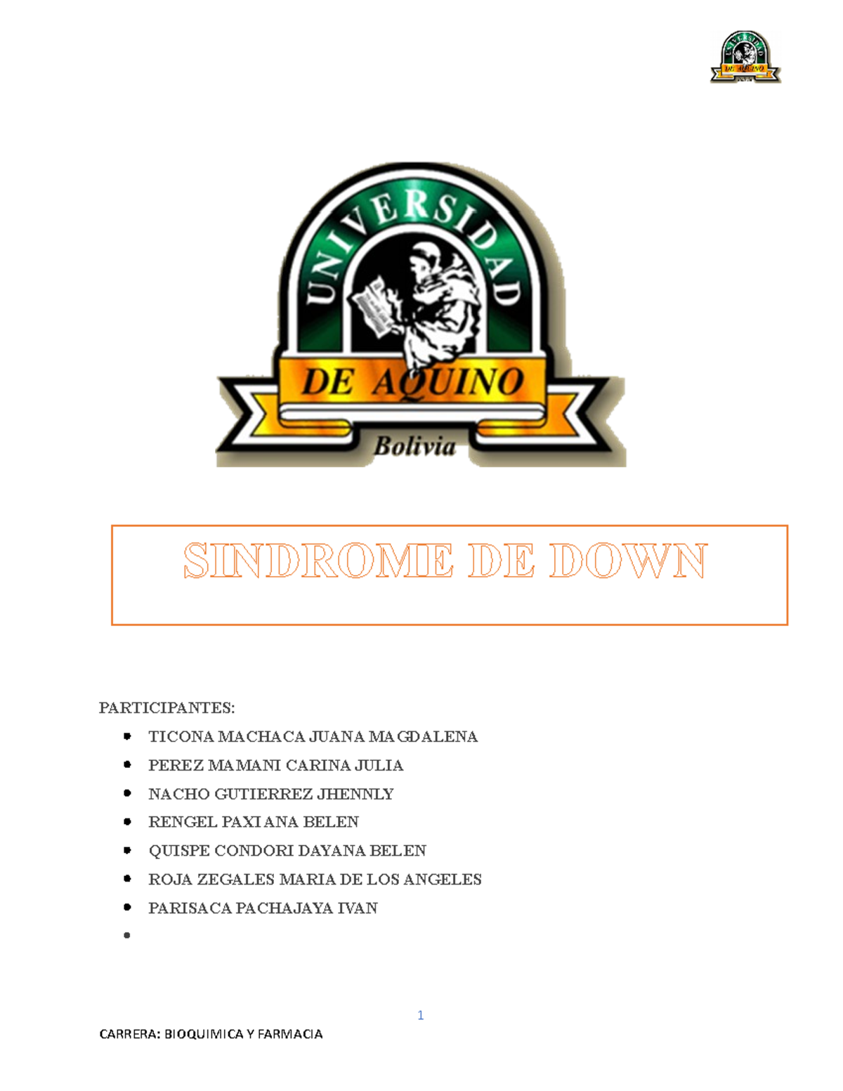 Informe sindrome-1 - PARTICIPANTES: TICONA MACHACA JUANA MAGDALENA ...