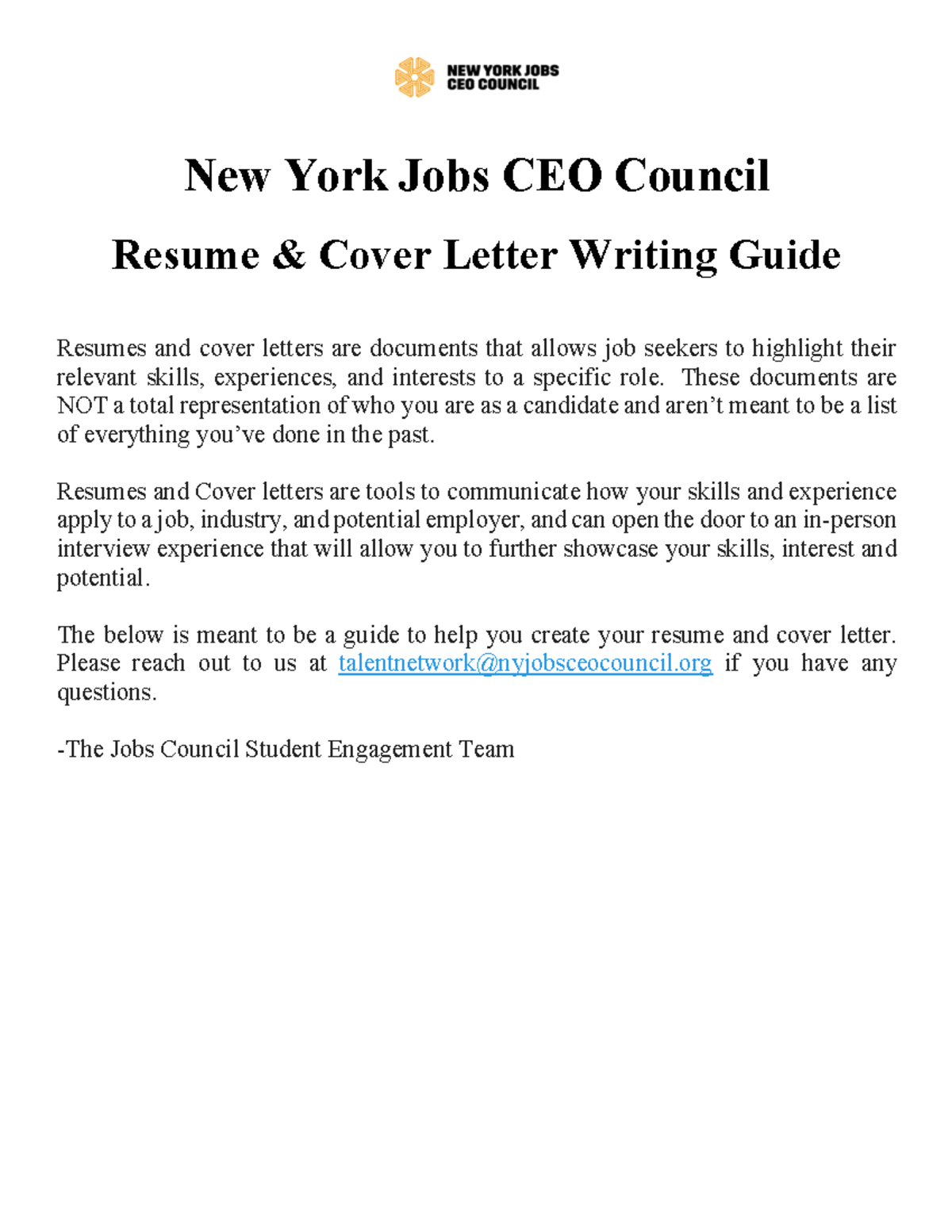 Resume & Cover Letter Template - New York Jobs CEO Council Resume ...