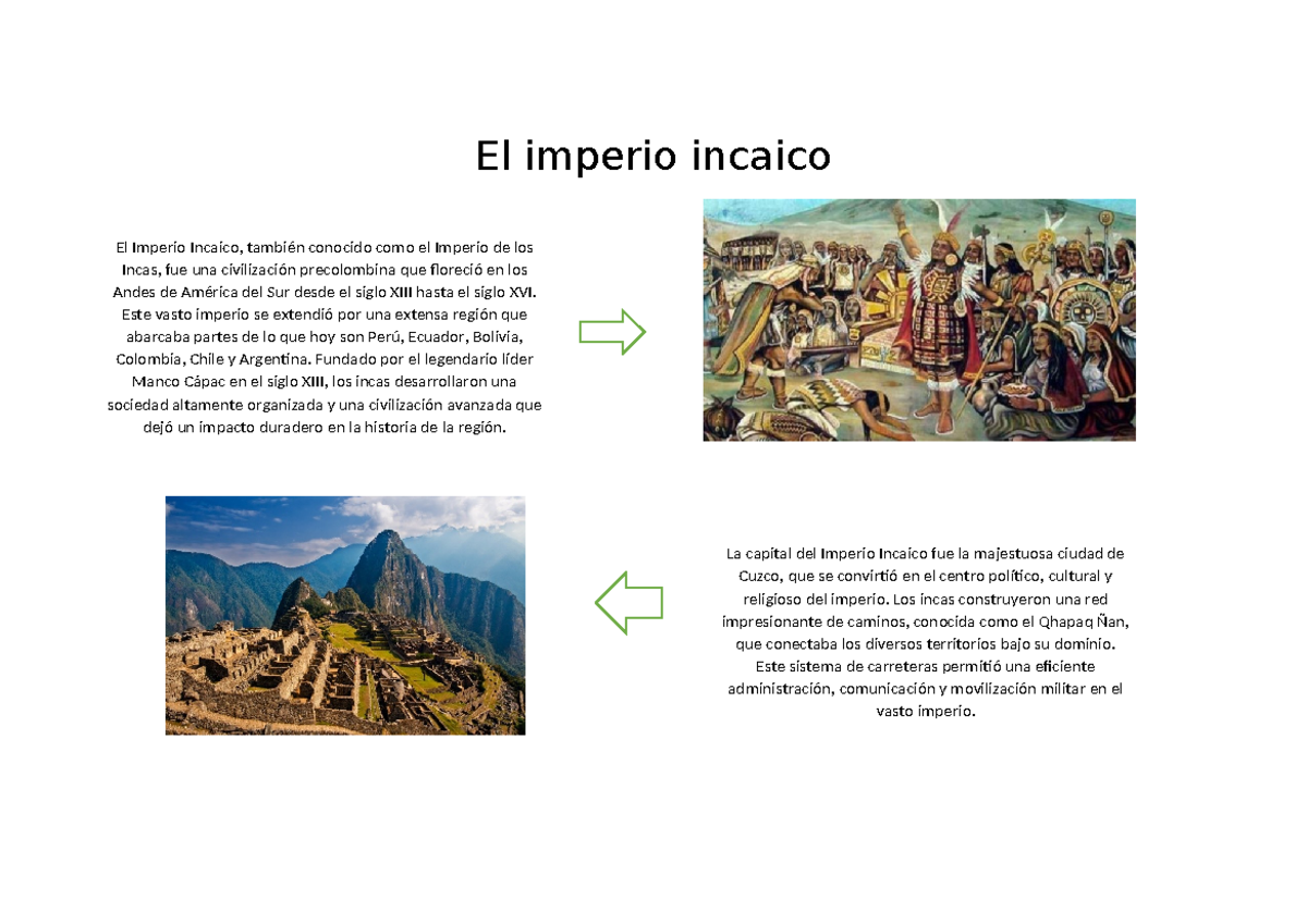 El imperio incaico - Este vasto imperio se extendió por una extensa ...