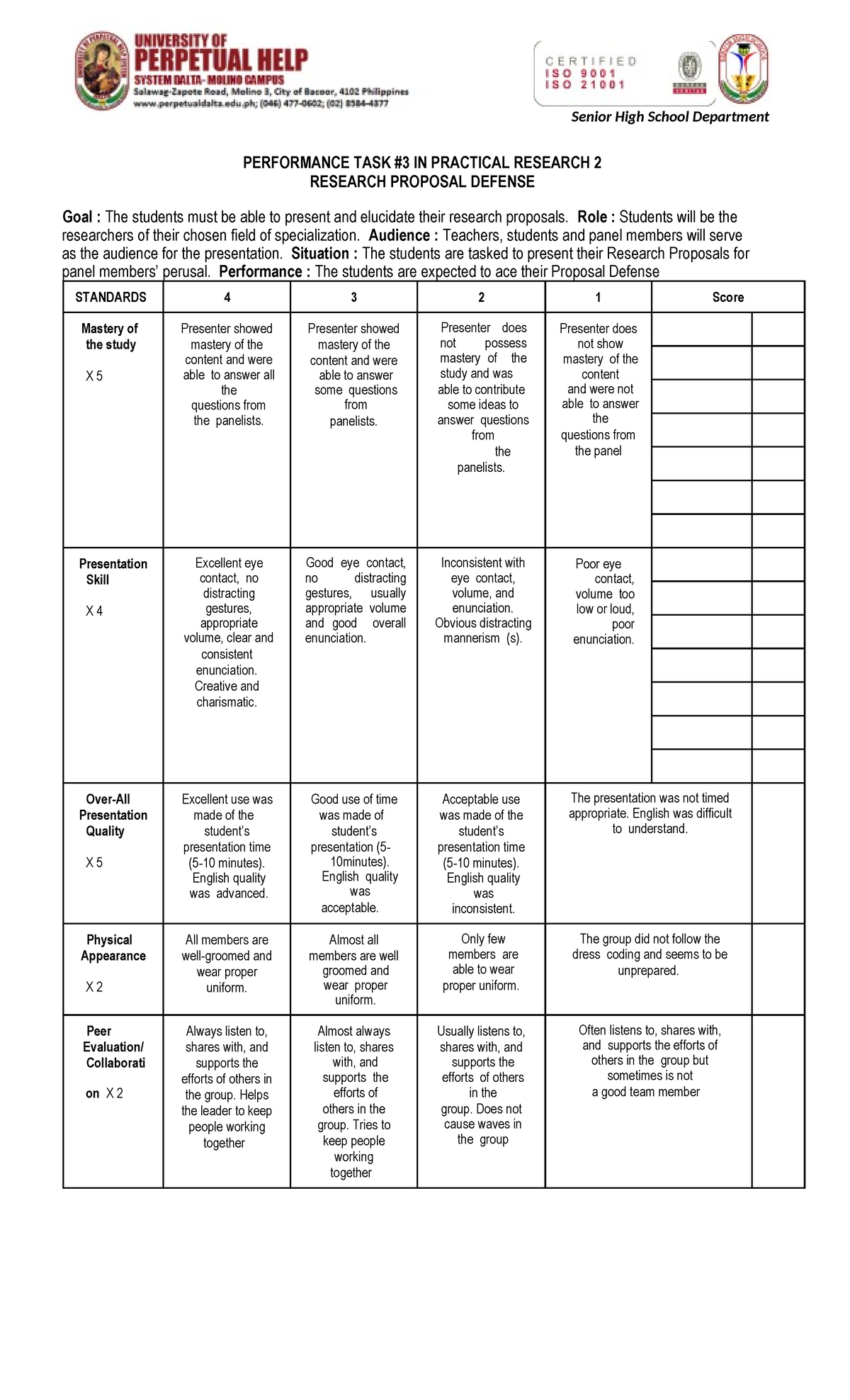 PT3 Proposal- Defense- Rubric - Senior High School Department ...