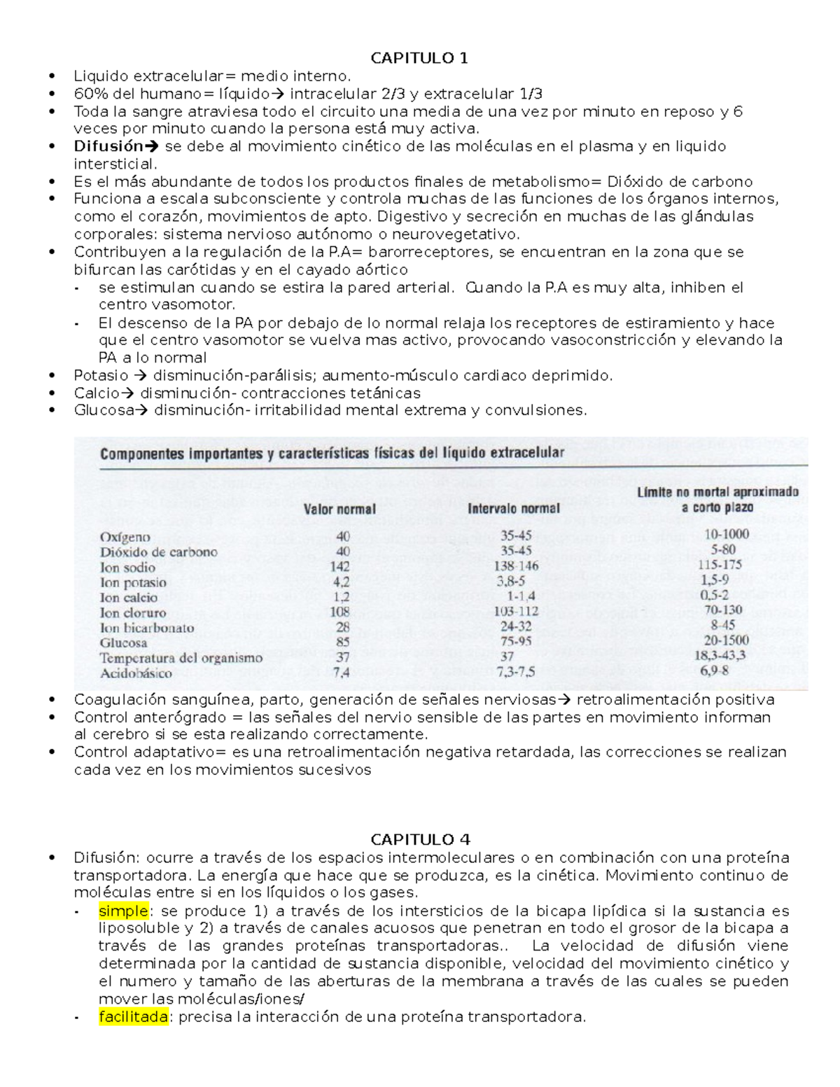 Resumen Guyton - CAPITULO 1 Liquido extracelular= medio interno. 60% del humano= líquido - Studocu