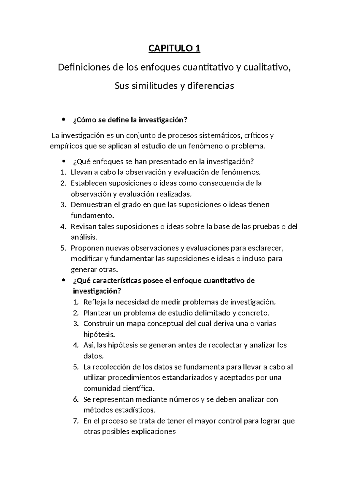 Definicion de enfoque cuantitativo y cualitativo - CAPITULO 1 Definiciones de los enfoques - Studocu