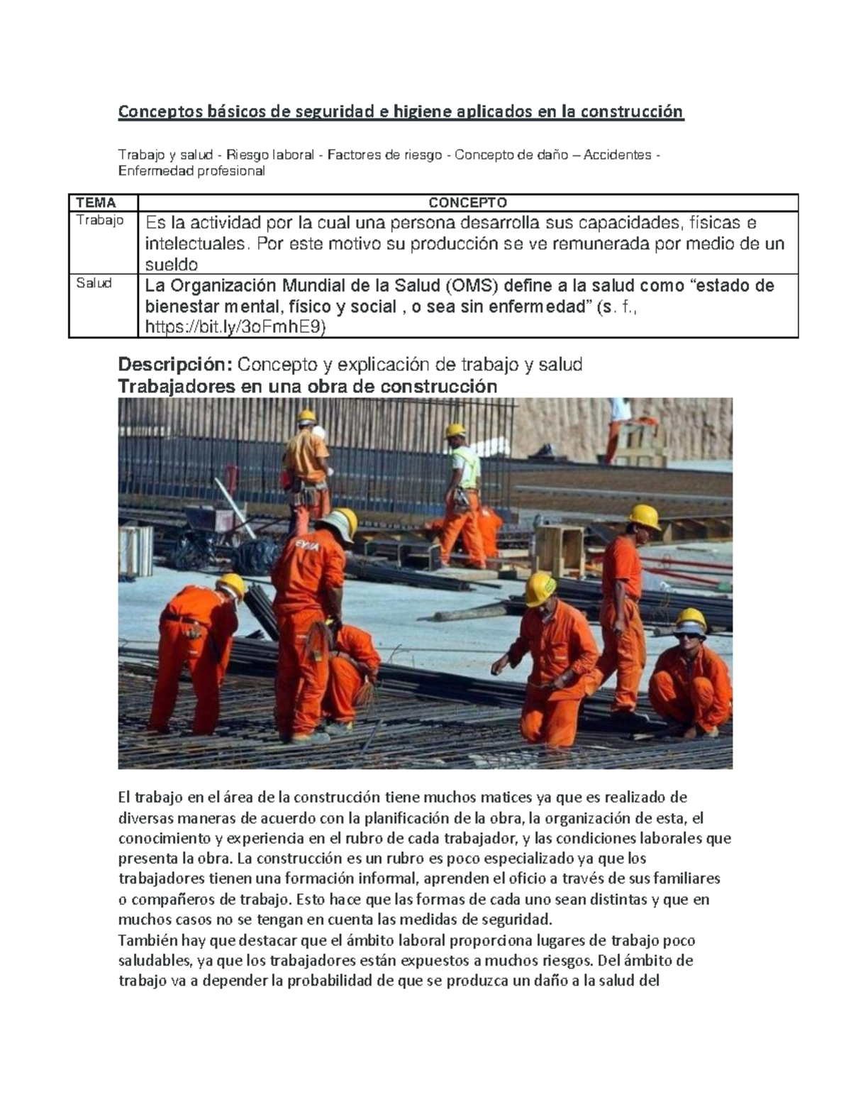 Resumen Parcial 1 Seguridad y Construccion - Conceptos b·sicos de seguridad e higiene aplicados ...