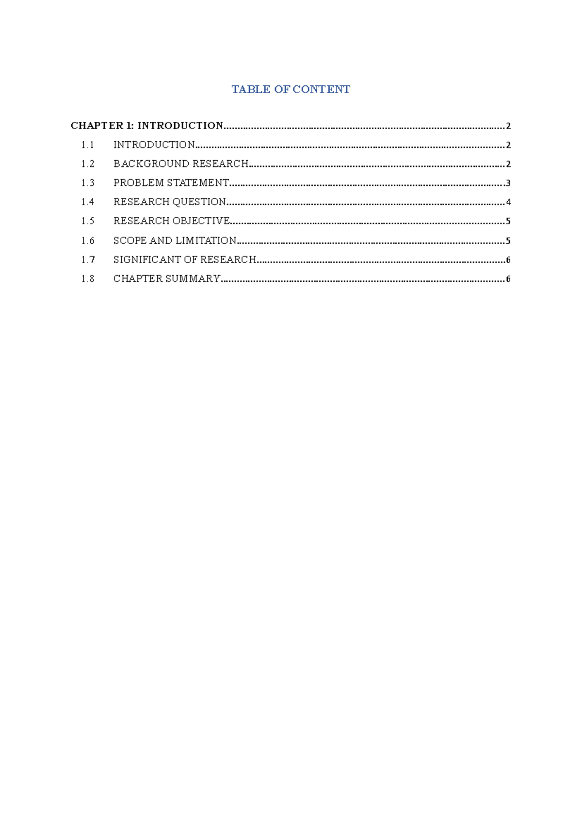 Chapter 1 FYP - FYP - TABLE OF CONTENT CHAPTER 1: INTRODUCTION - Studocu